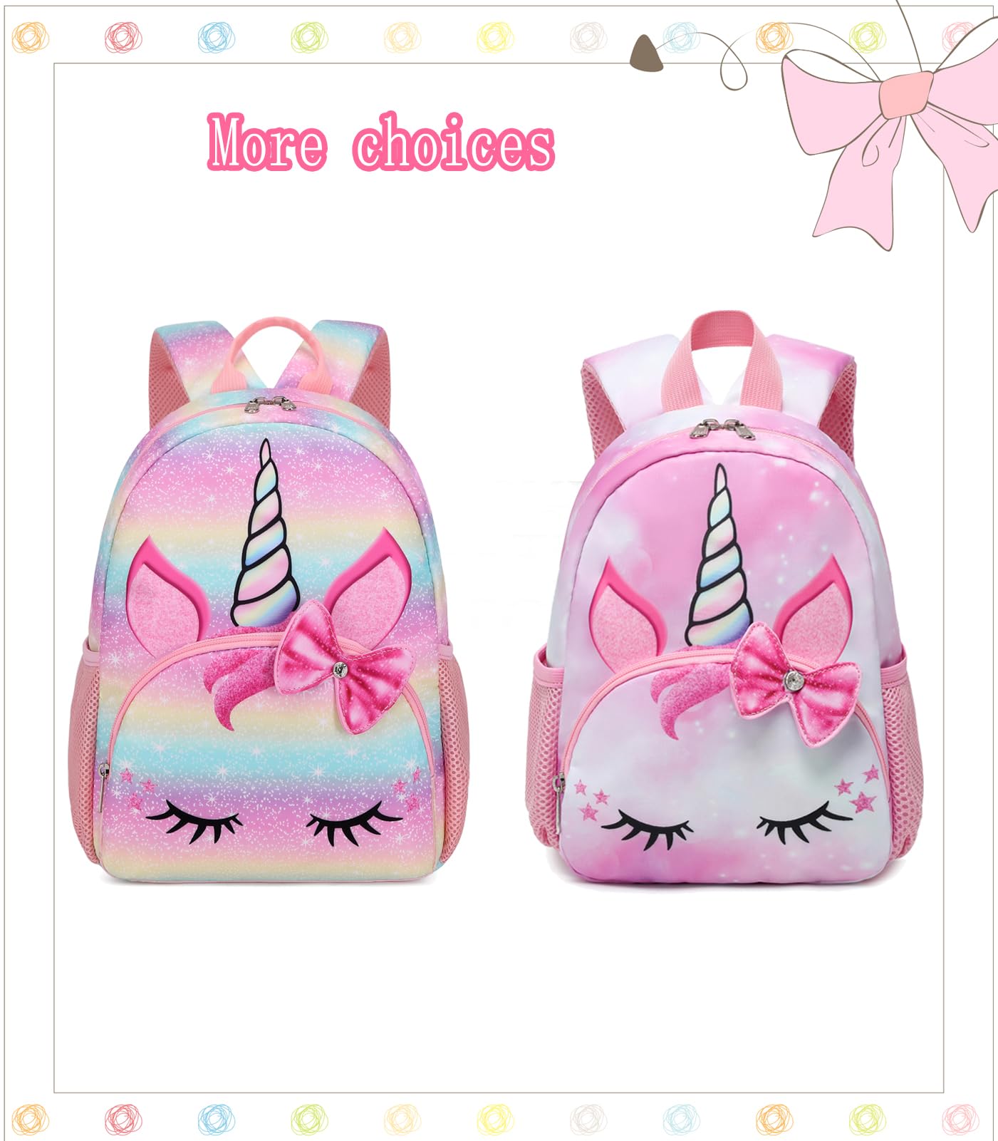 OctSky Unicorn Toddler Backpack Girls Mini Backpack for Kids, Lightweight Preschool Backpack for Kindergarten Little Girls Bookbag With Chest Strap Mini