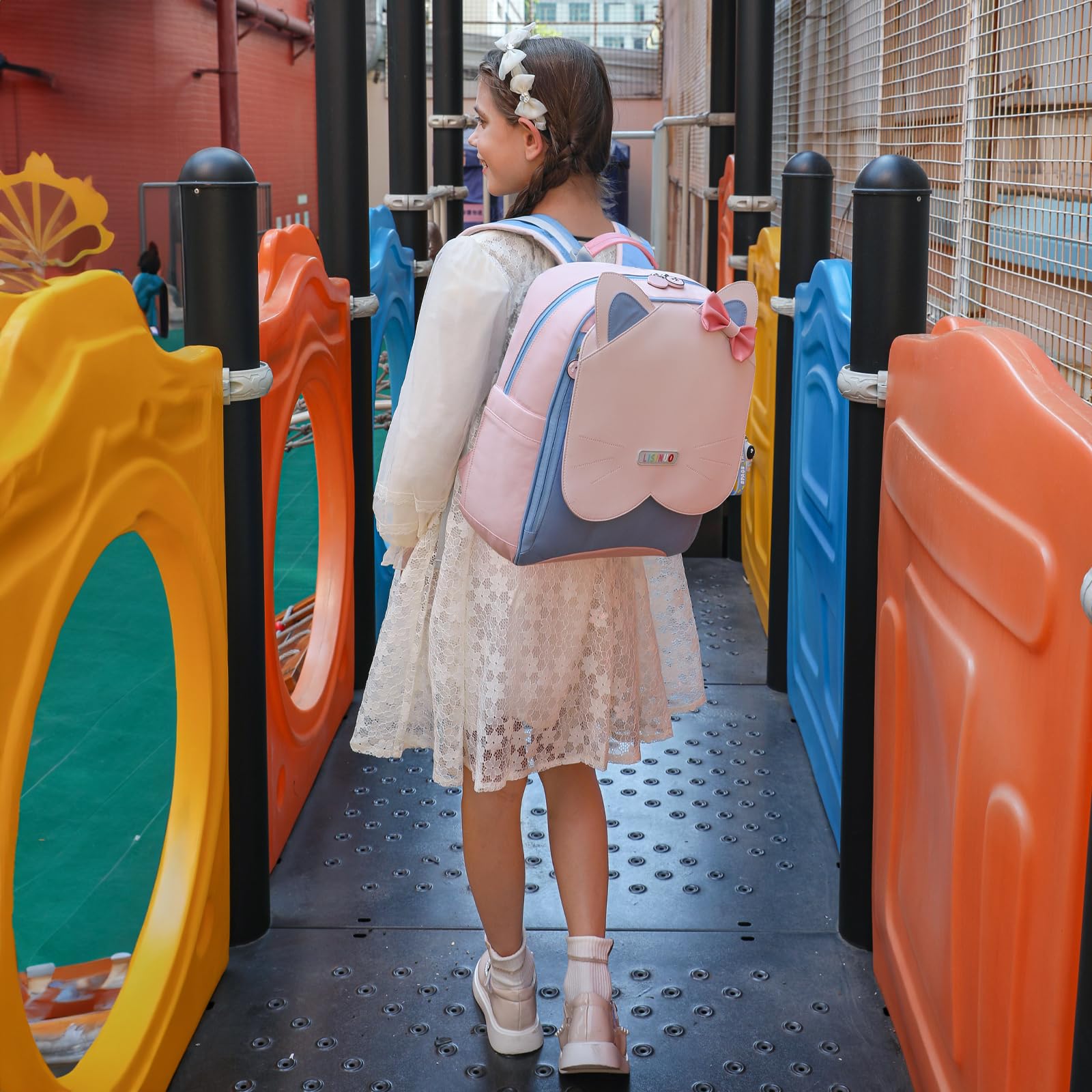 AUOBAG Kids Backpacks Girls Backpack Kitten Girl Bookbag Suitable for Elementary School (Blue)