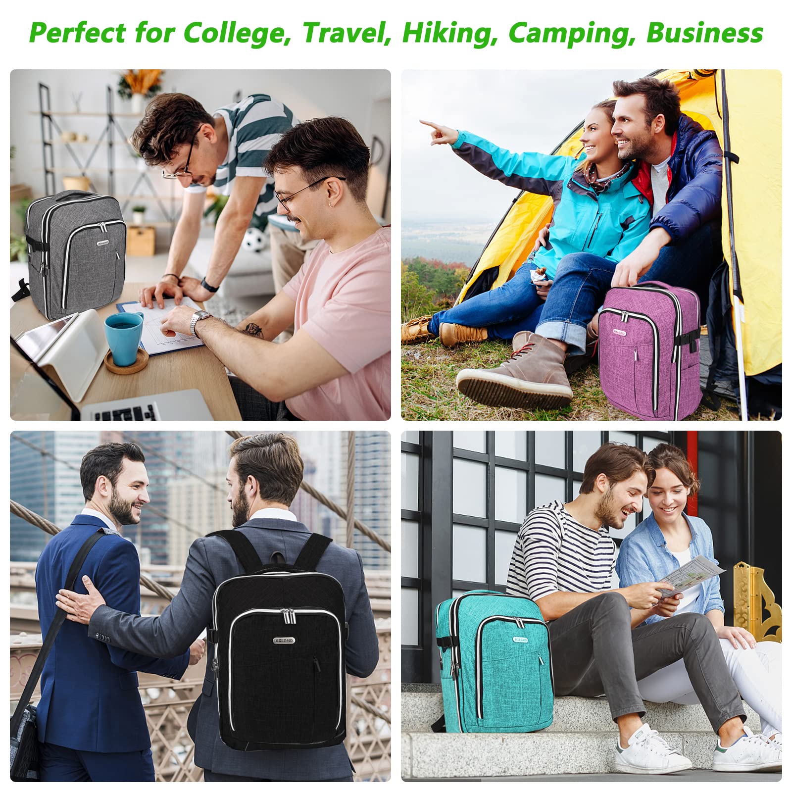 HXLGMD Large Travel Backpack for Women Men, Carry On Backpack Flight Approved, Water Resistant Luggage Daypack with Shoe Compartment Business Weekender Overnight Computer Bag Fits for 17 Inch Laptop