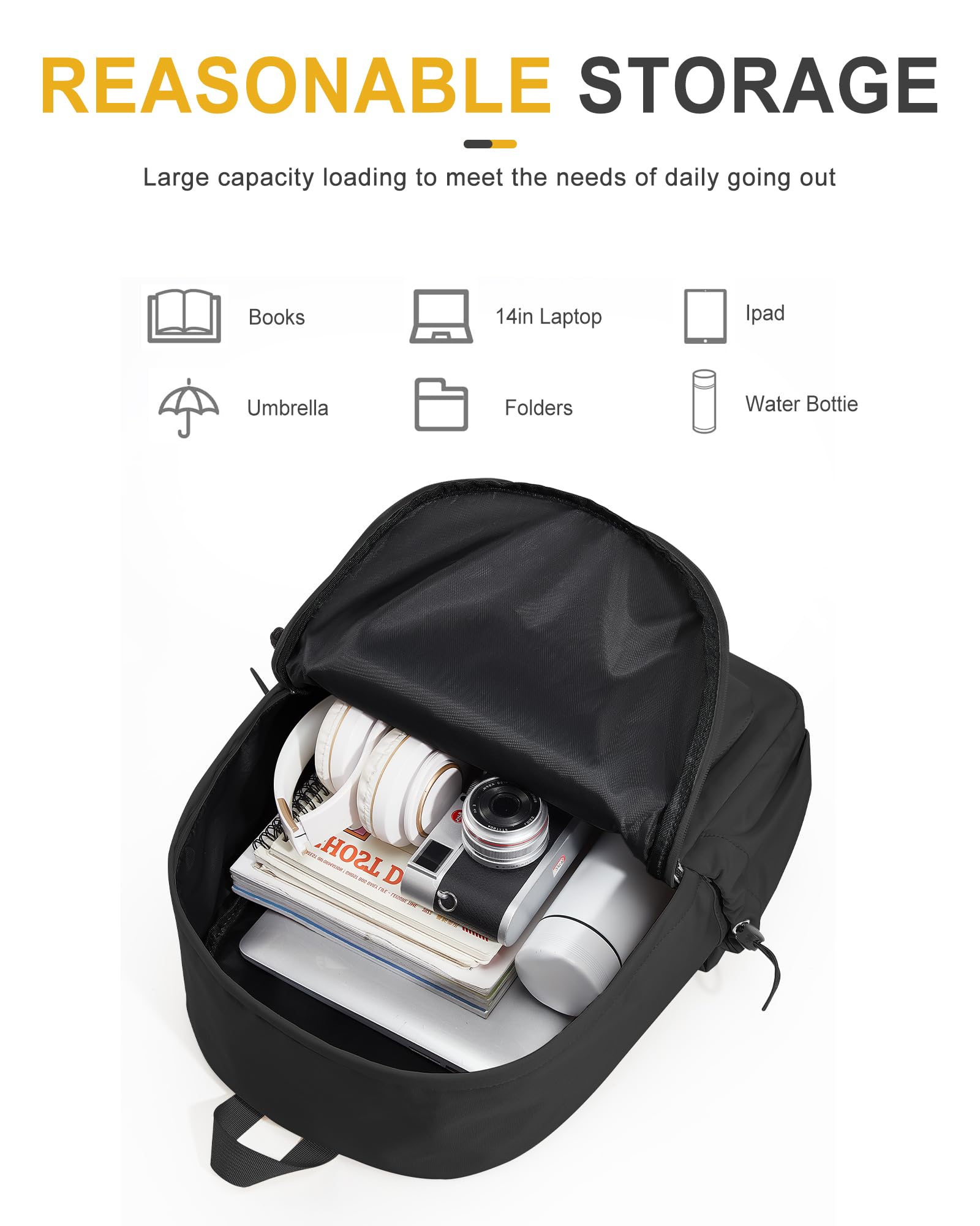 VECAVE School Backpack Black Waterproof Bookbag Casual Lightweight Travel Rucksack Daypack Backpacks for Men Women College High School Bags backpack For Boys Girls Teens