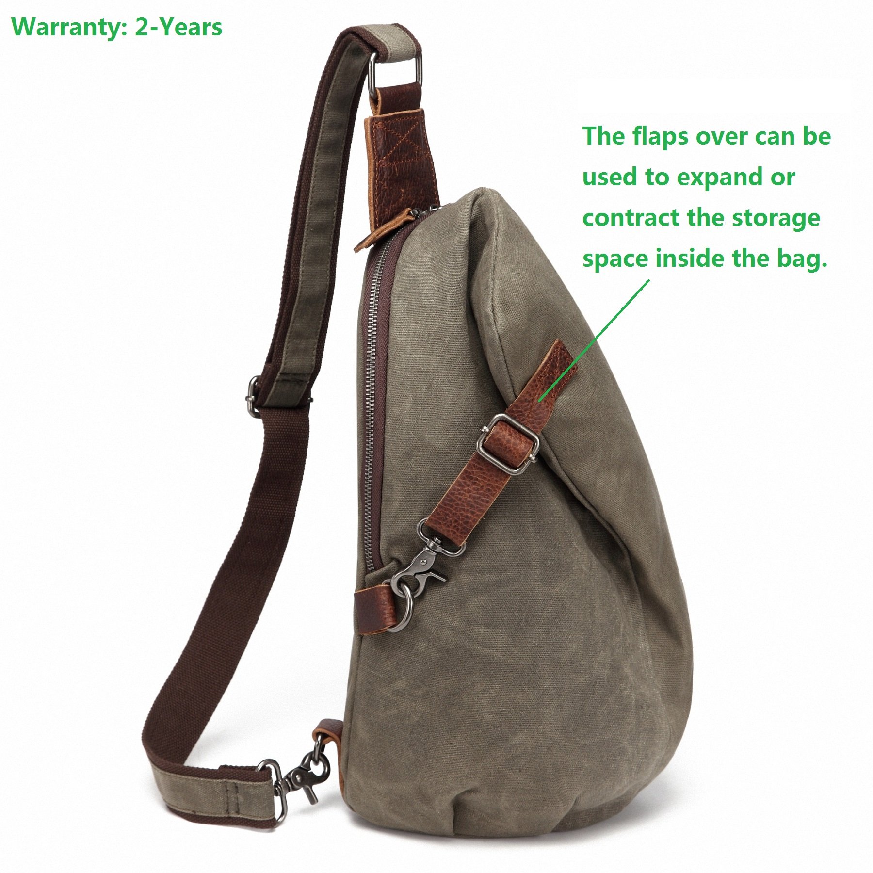 AOTIAN Unisex Sling Backpack Waxed Canvas Crossbody Bag 10 Liters, Army Green