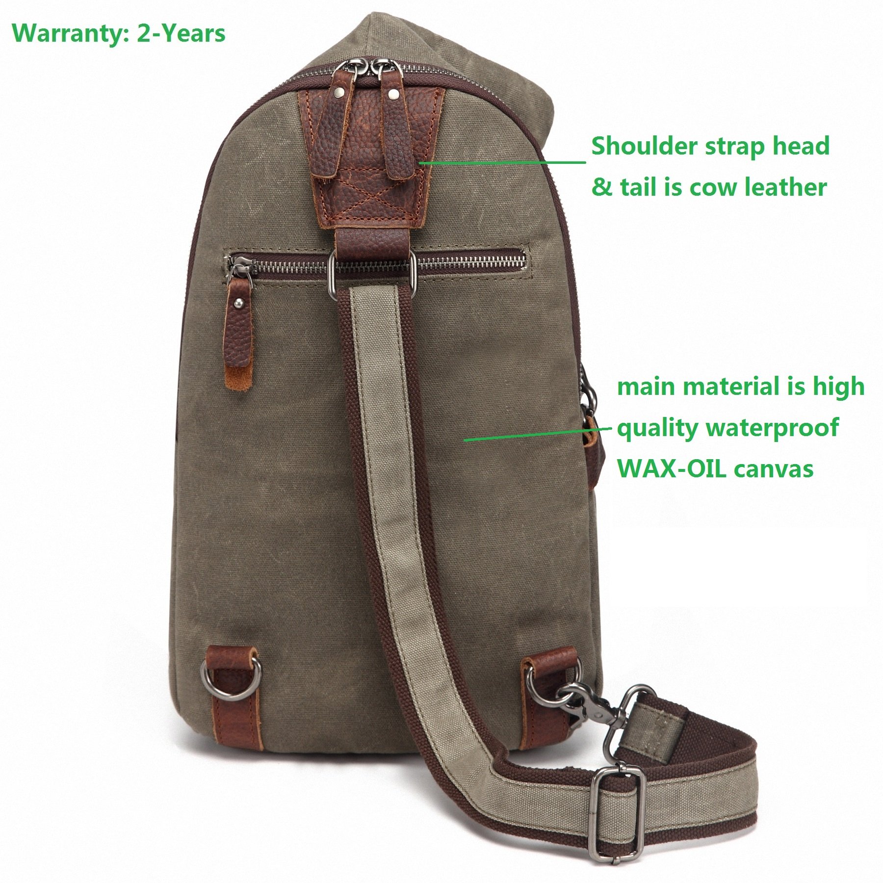 AOTIAN Unisex Sling Backpack Waxed Canvas Crossbody Bag 10 Liters, Army Green
