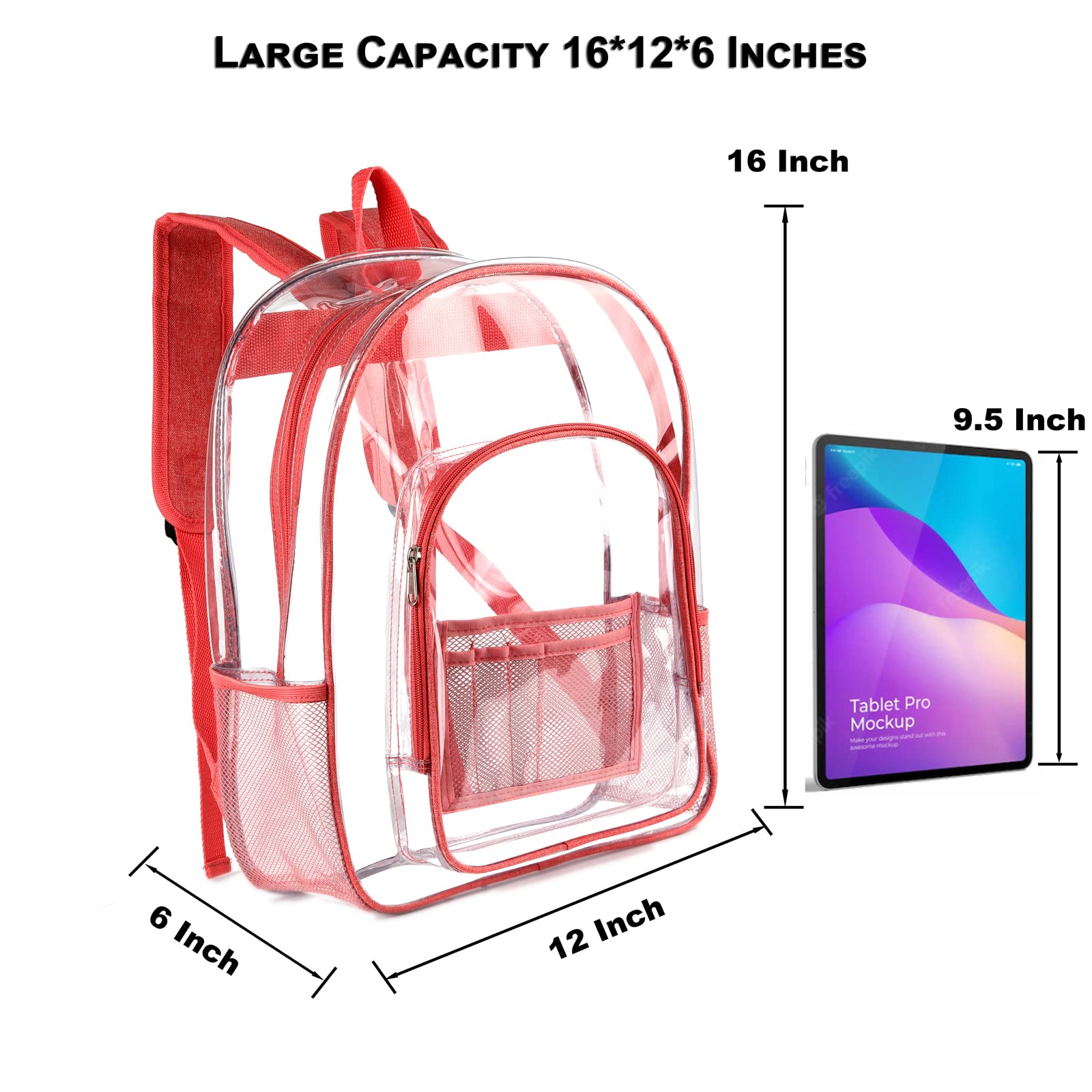 Keepcross Pink Clear Backpack for Women Girls,Heavy Duty Clear Bookbags for School College Work Security
