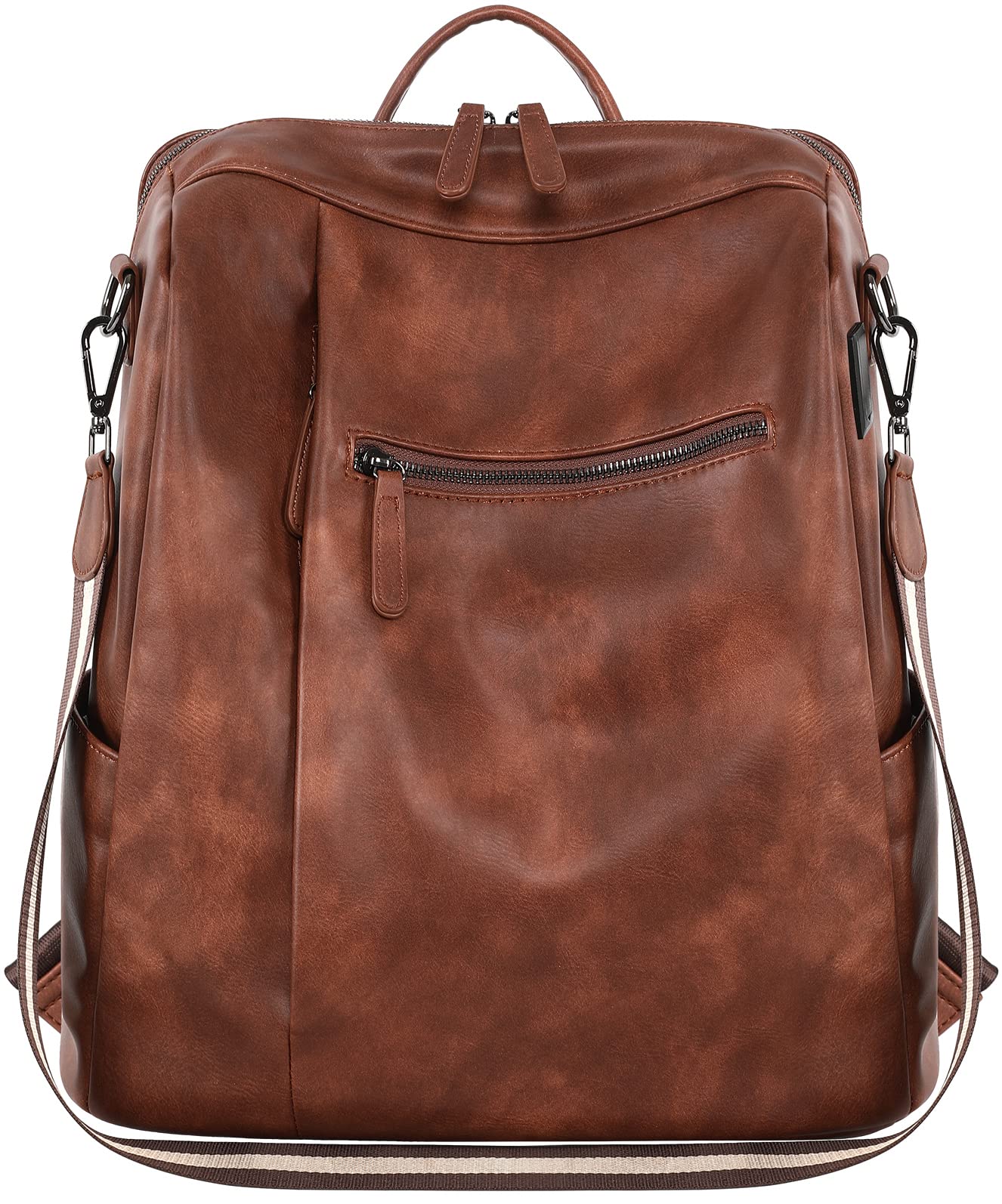 Backpack Purse for Women, Large Shoulder Bags with USB Charging Port fit 15.6 inch laptop, Waterproof PU Leather Casual Women Handbag, Anti-Theft Bookbag Purse for Work Office Travel College School