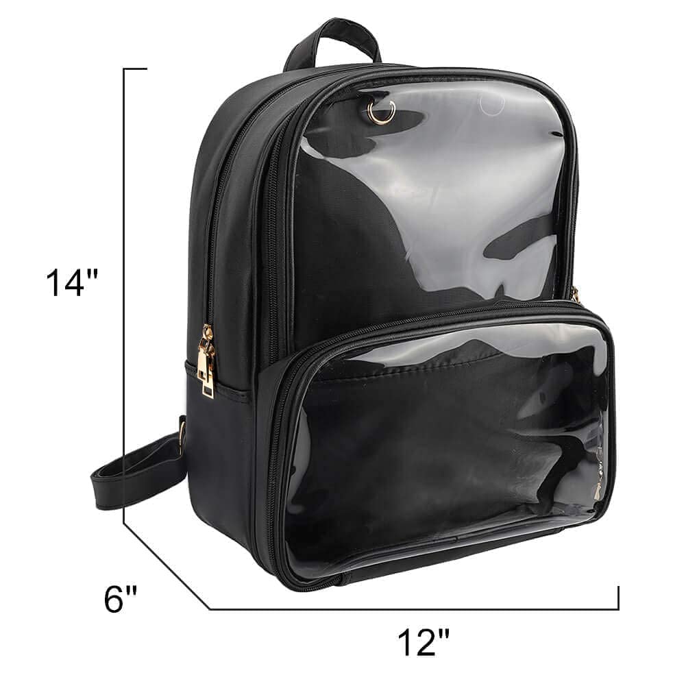 STEAMEDBUN Ita Bag Double Window Candy PU Leather Backpack Kawaii Pins Bag with insert(Black-Large)
