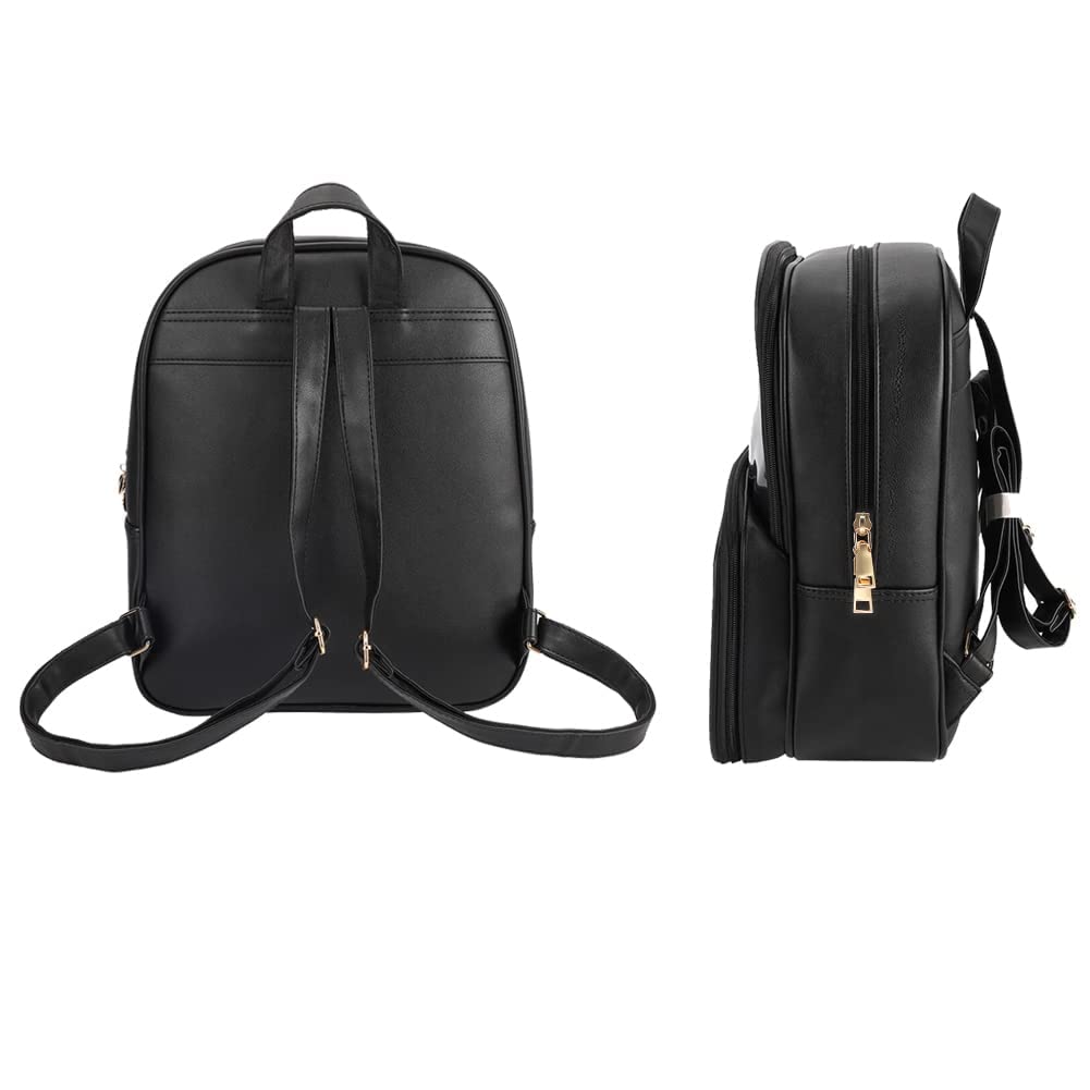 STEAMEDBUN Ita Bag Double Window Candy PU Leather Backpack Kawaii Pins Bag with insert(Black-Large)