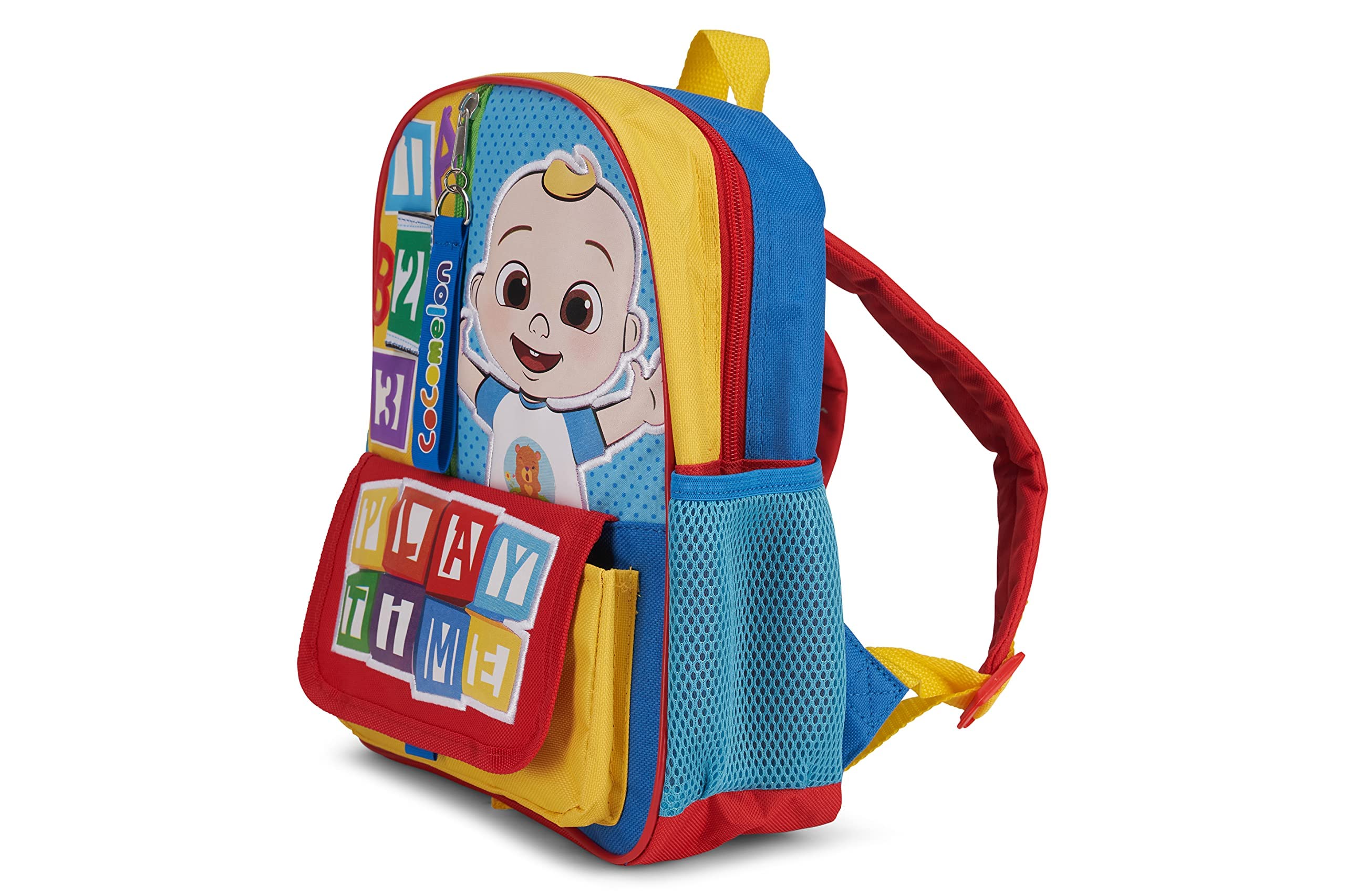 AI ACCESSORY INNOVATIONS Cocomelon JJ's Playtime Interactive Mini Backpack for Boys and Girls, Pre-school Schoolbag with Padded Back and Adjustable Straps, Versatile 12”