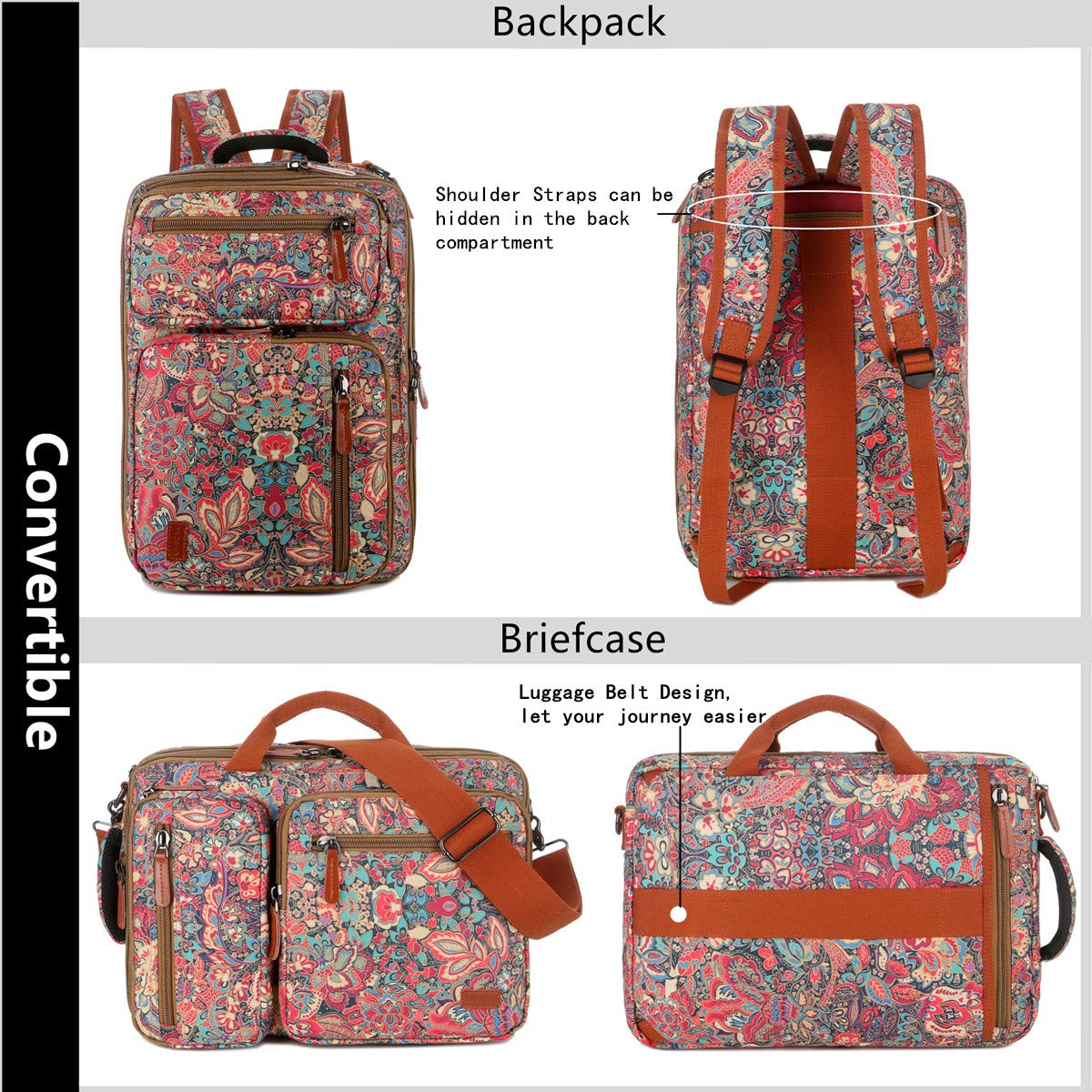 Baosha Convertible Backpack Briefcase 15.6 Inch Laptop Bag Case Outdoor Travel Backpack Hiking Rucksack for Women BC-04 (HS)