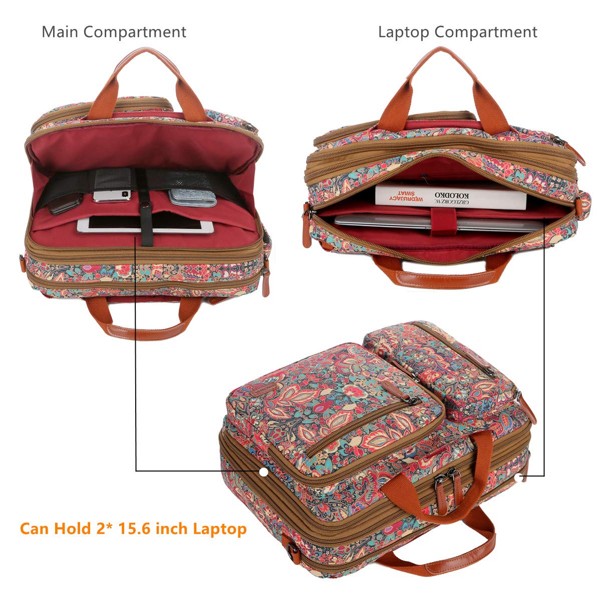 Baosha Convertible Backpack Briefcase 15.6 Inch Laptop Bag Case Outdoor Travel Backpack Hiking Rucksack for Women BC-04 (HS)
