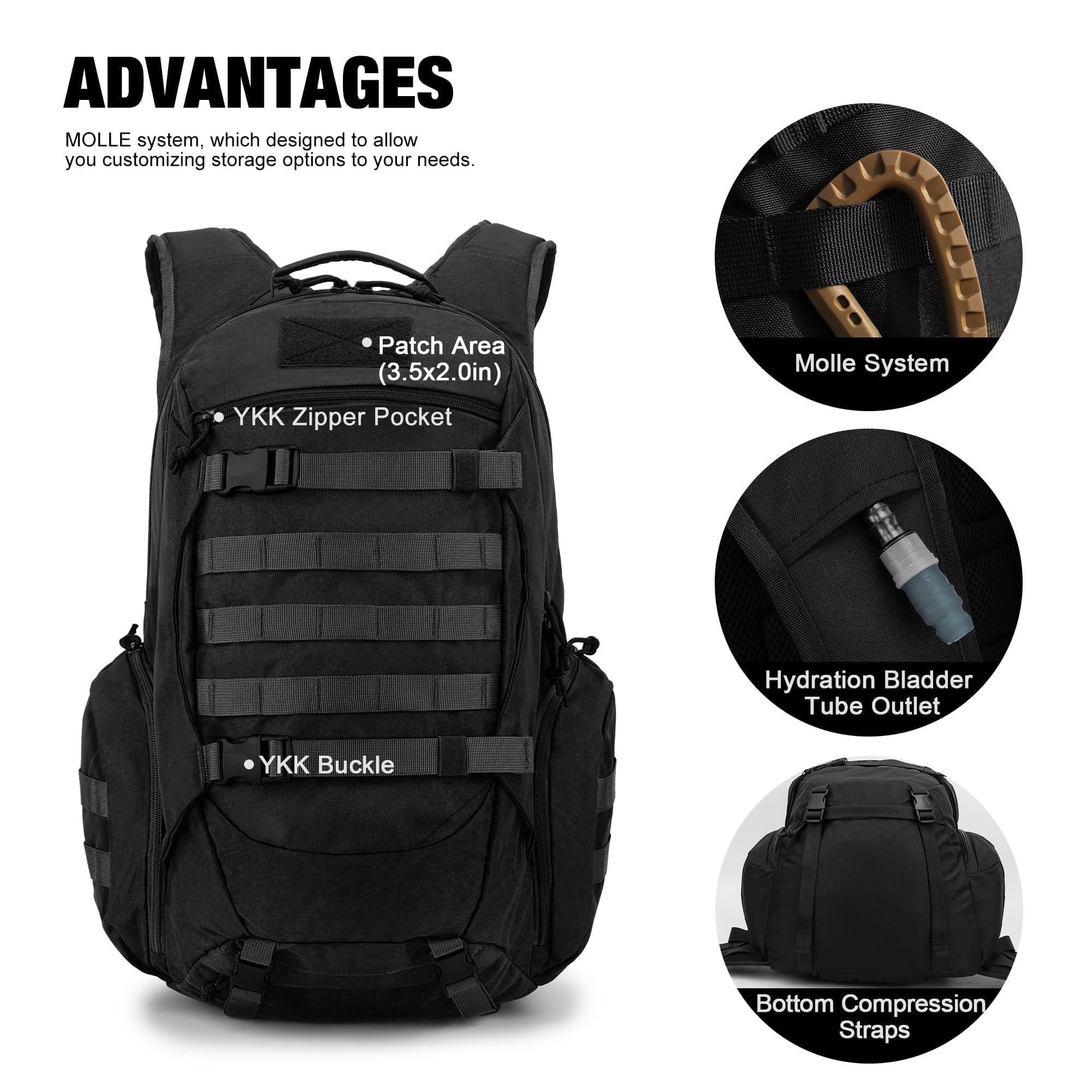 Mardingtop Tactical Backpack, Black, 52cm