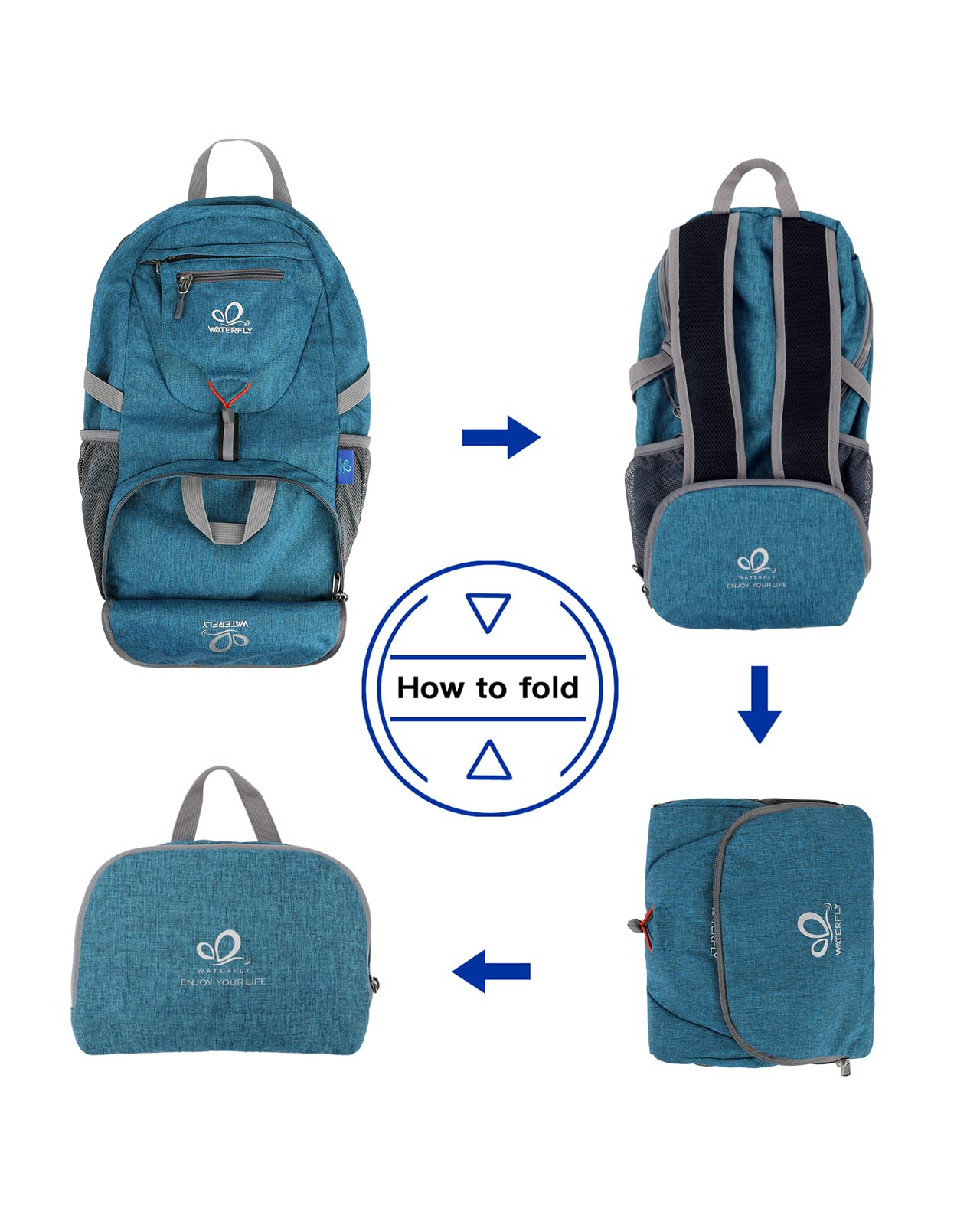 WATERFLY small lightweight packable backpack: 20l ultra-light foldable travel hiking daypack 29 liter fold hike camping day pack for man and woman
