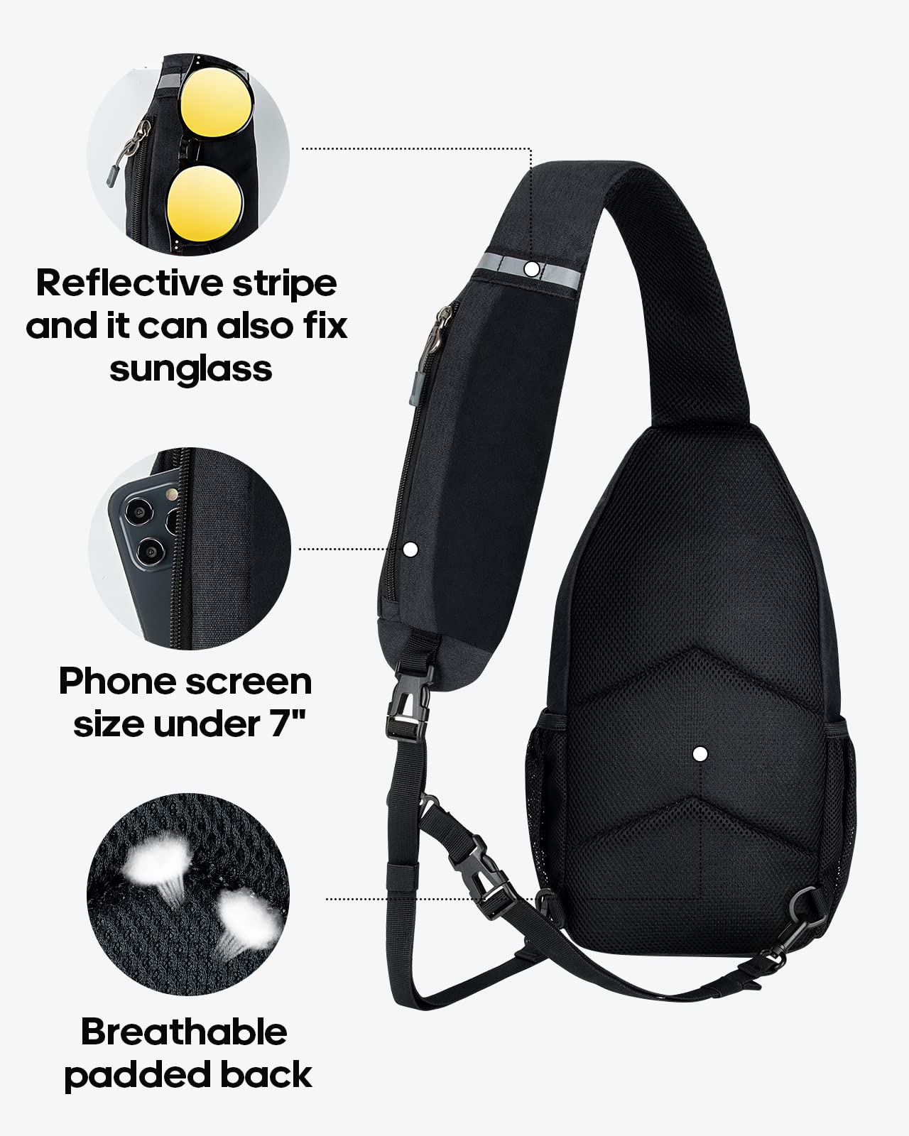 WATERFLY Sports Crossbody Sling Backpack Sling Bag Chest Bag Daypack for Cycling Hiking Running Men Women