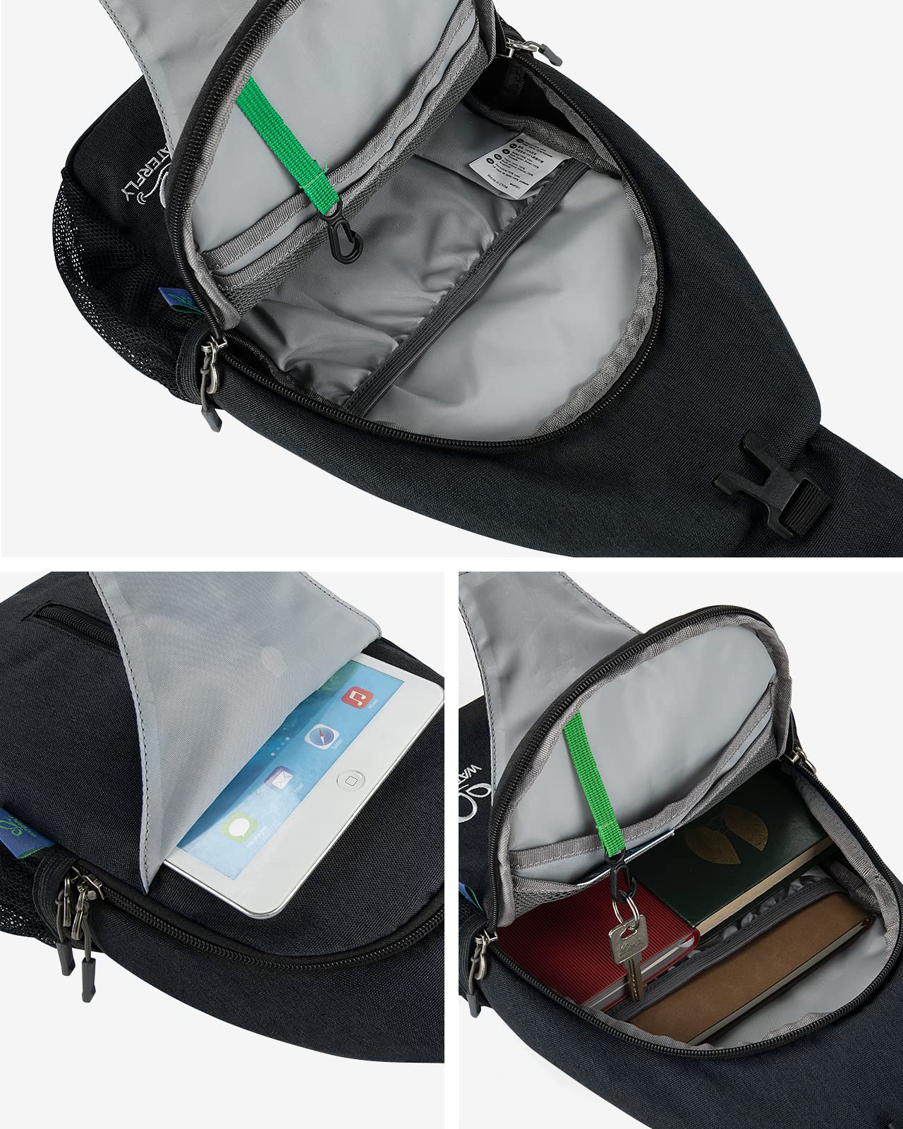 WATERFLY Sports Crossbody Sling Backpack Sling Bag Chest Bag Daypack for Cycling Hiking Running Men Women