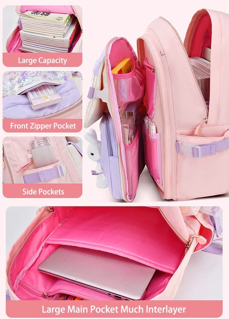 Cute Backpack Travel Bookbag for Women & Men Boys Girls School College Students Backpack Durable Water Resistant Pink-B Large