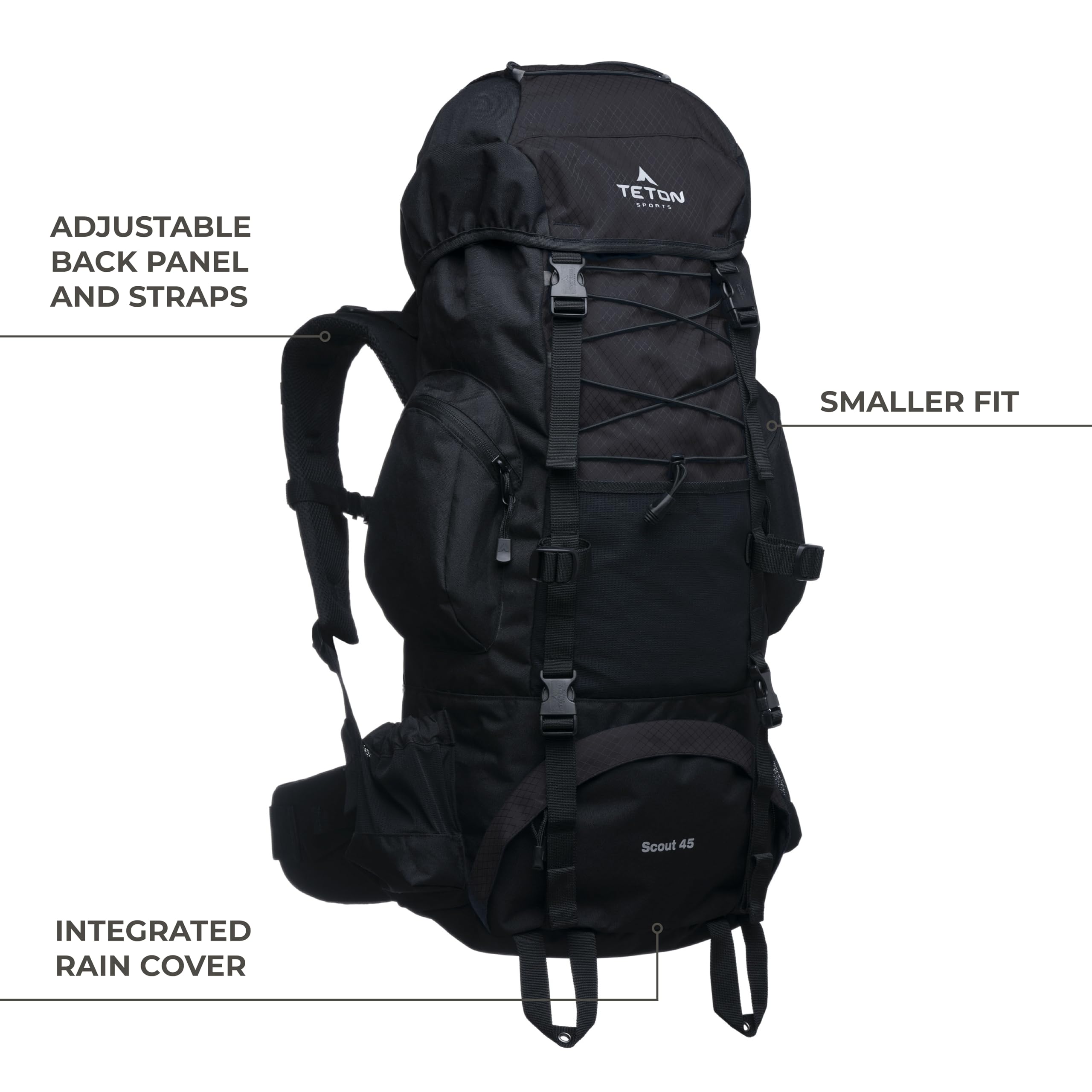 TETON Sports Scout Internal Frame Backpack - High-Performance Hiking, Camping & Travel - Water Bladder Storage & Rain Cover Repellant - Adjustable Gear for Sleeping Bag Backpacking - Huckleberry, 55L