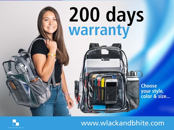 Heavy Duty Clear Backpack with Mesh Organizer, Clear Bookbag (Large, Black)