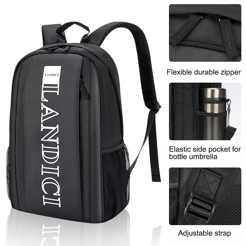LANDICI Casual Daypack Backpack for Men Women,Lightweight Coummter Back Pack with 15.6 Inch Laptop Compartment,Waterproof School Bookbag for College Work and Travel,Black