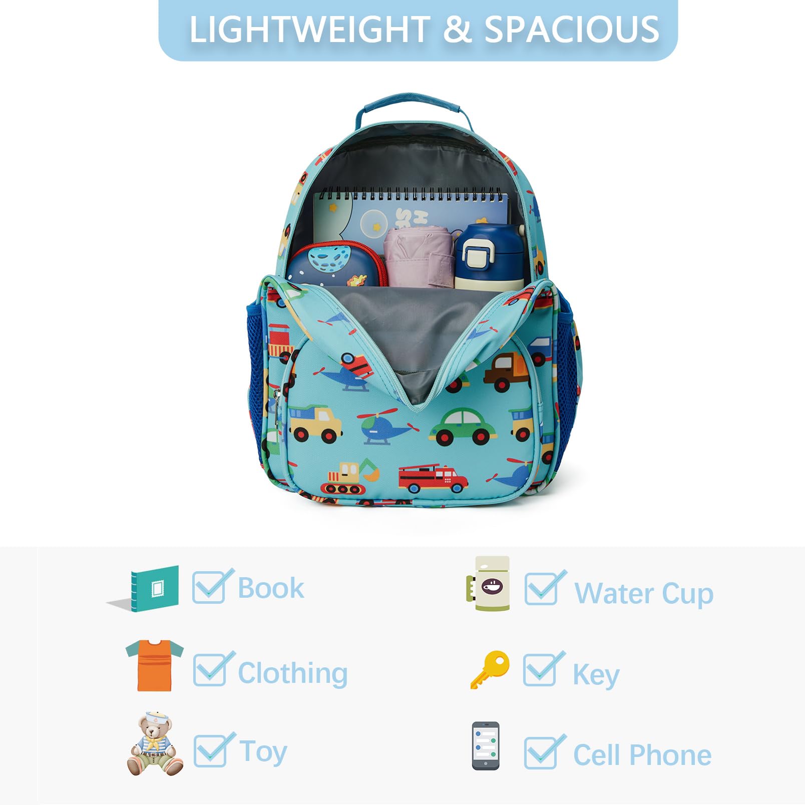 Telena Kids Backpack for Boys Girls, Cute Water Resistant Toddler Preschool Backpack with Adjustable Padded Straps, Pink Rainbow