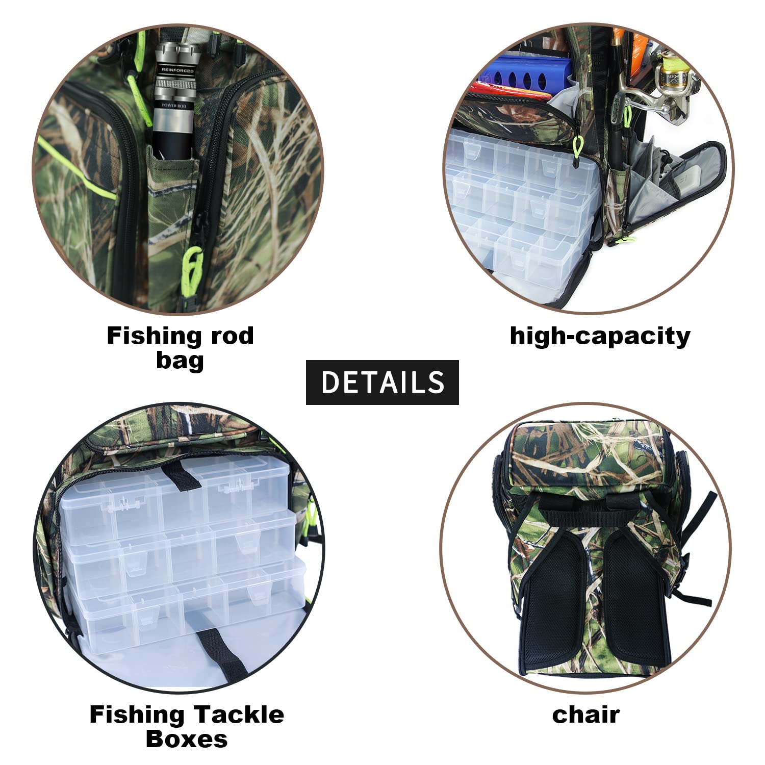 PLAY-KING Fishing Backpack Tackle Box Bag with Rod Holder Boxes 60L Foldable Fishing Chair, perfect for Outdoor, used by Men