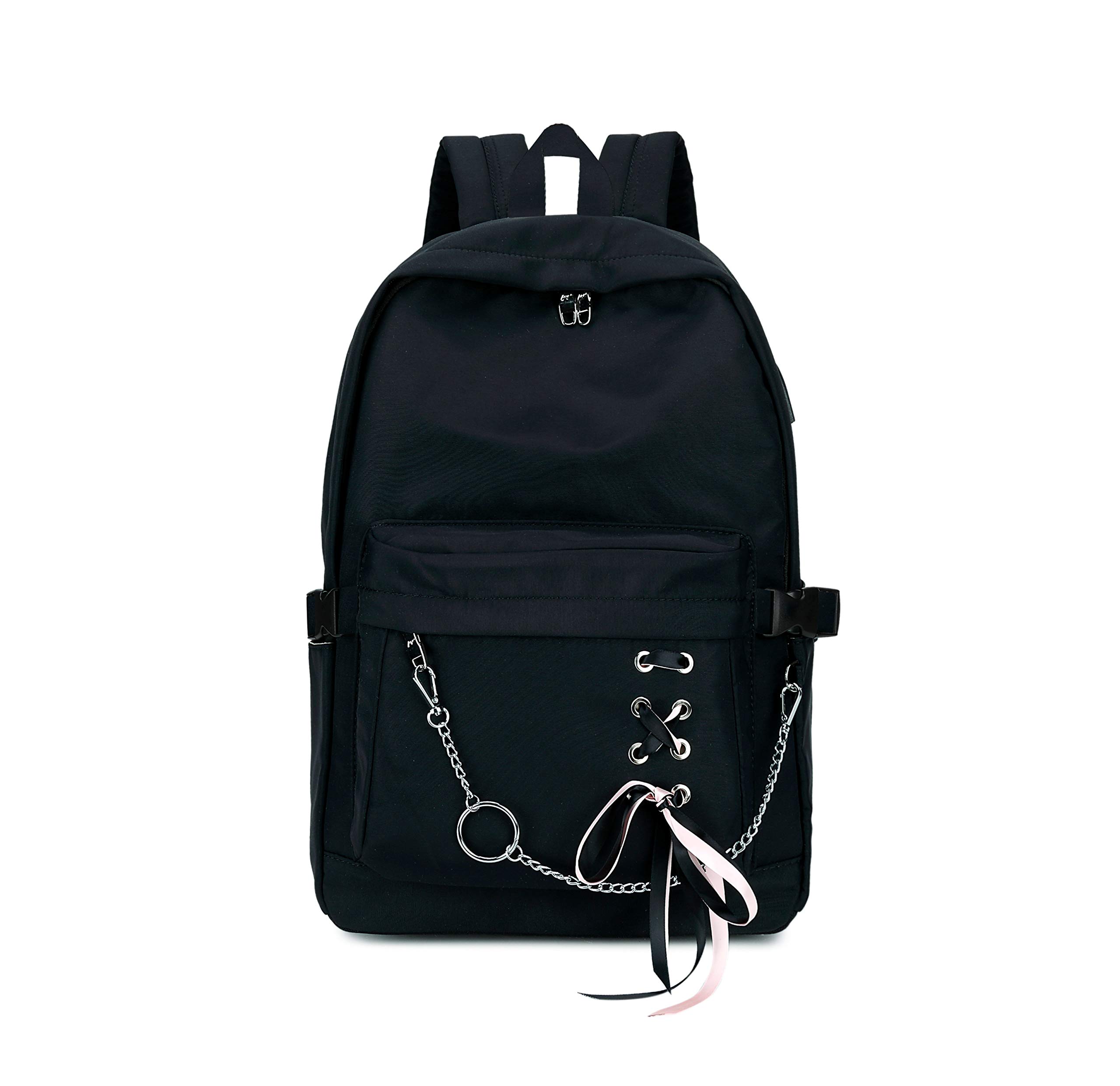 Joymoze Classic Backpack for Women Stylish School Backpack for Teen Girl Black with Chain