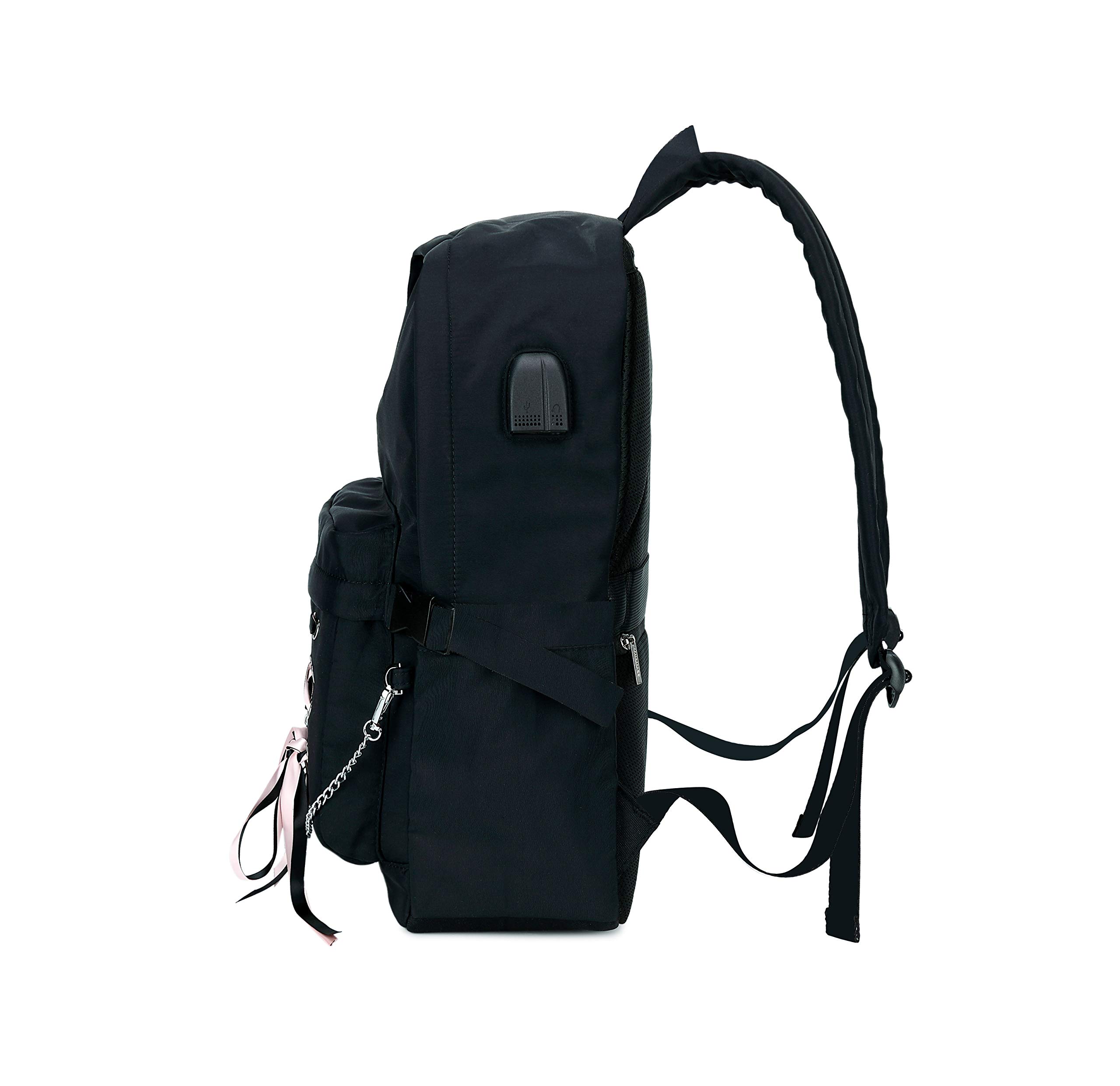 Joymoze Classic Backpack for Women Stylish School Backpack for Teen Girl Black with Chain