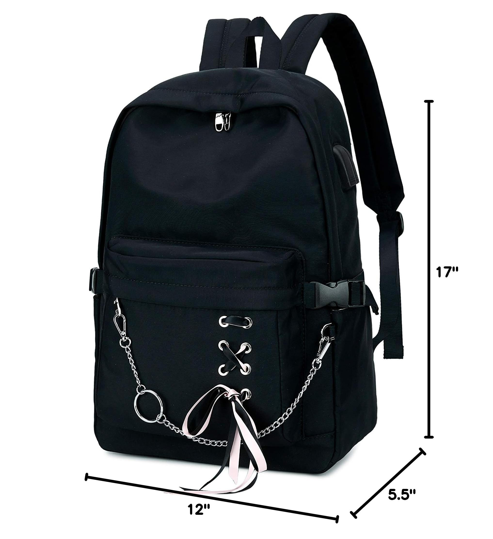 Joymoze Classic Backpack for Women Stylish School Backpack for Teen Girl Black with Chain