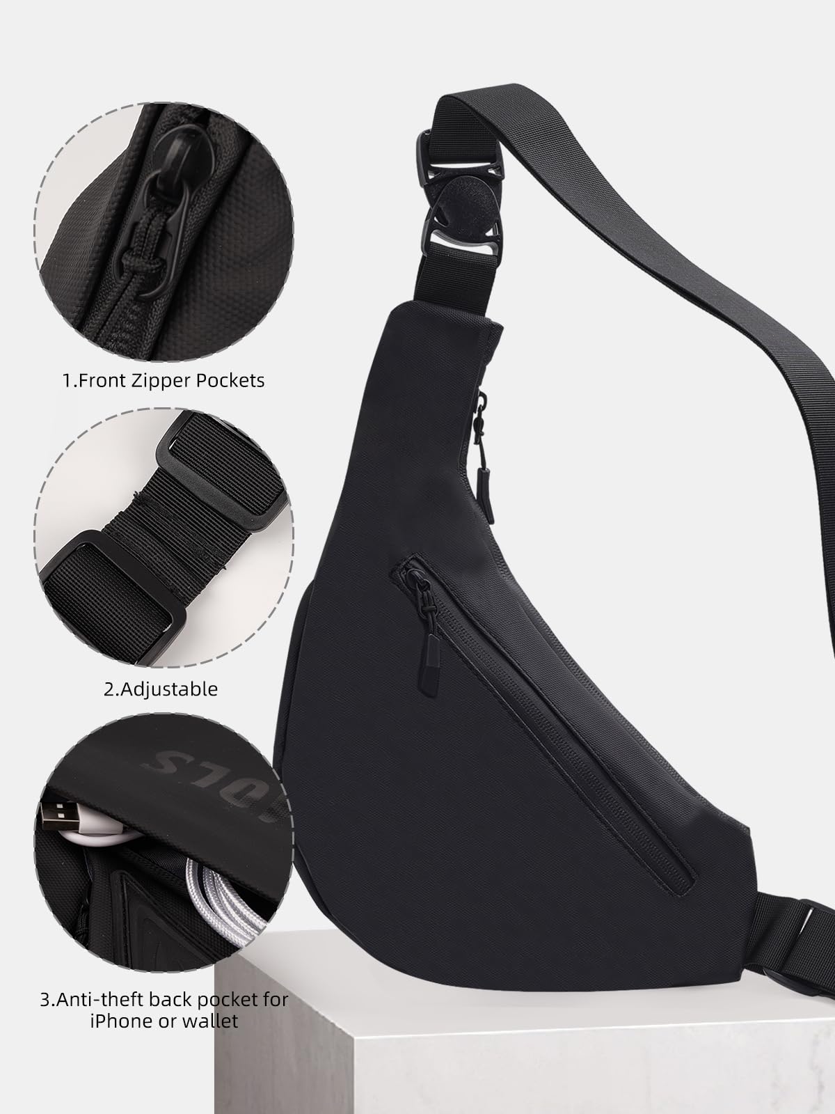 Cajmols Sling Bag for Men Crossbody Sling Backpack Travel Hiking Chest Bag Daypack Compatible iPad Mini