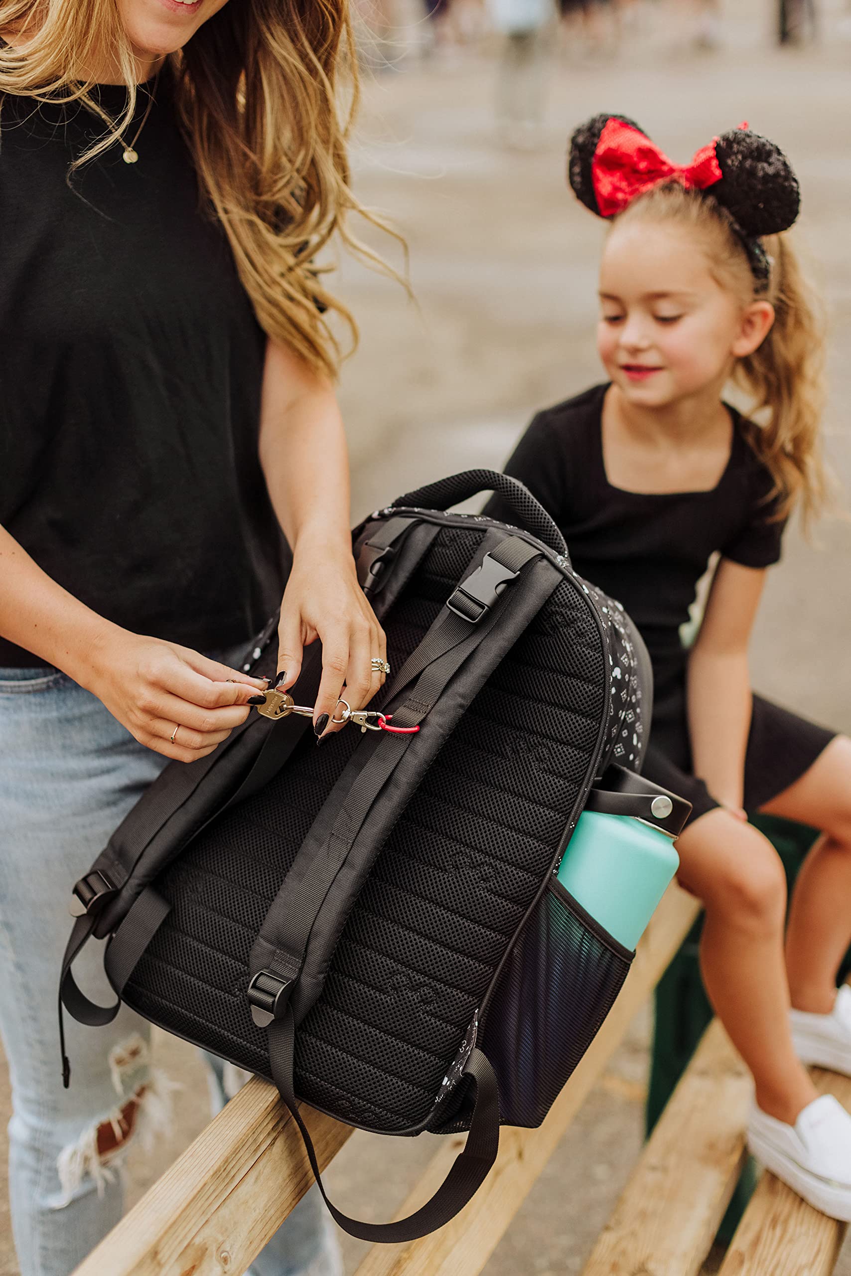 ONIVA - a Picnic Time brand - Disney Classic Mickey Mouse Park Tripper Day Bag - Cooler Backpack - Soft Cooler Backpack - Insulated Lunch Bag, (Black with White Pattern)