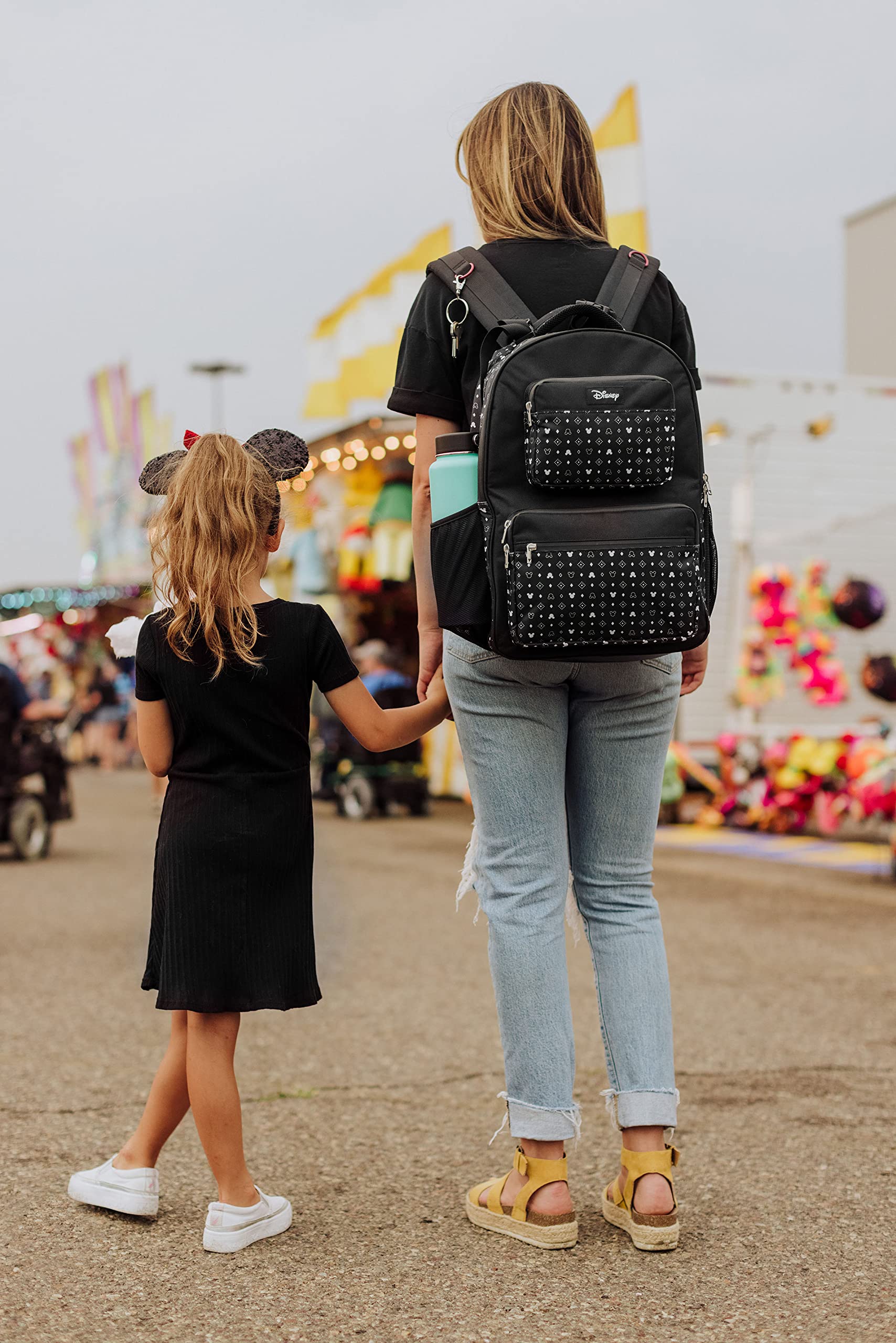 ONIVA - a Picnic Time brand - Disney Classic Mickey Mouse Park Tripper Day Bag - Cooler Backpack - Soft Cooler Backpack - Insulated Lunch Bag, (Black with White Pattern)