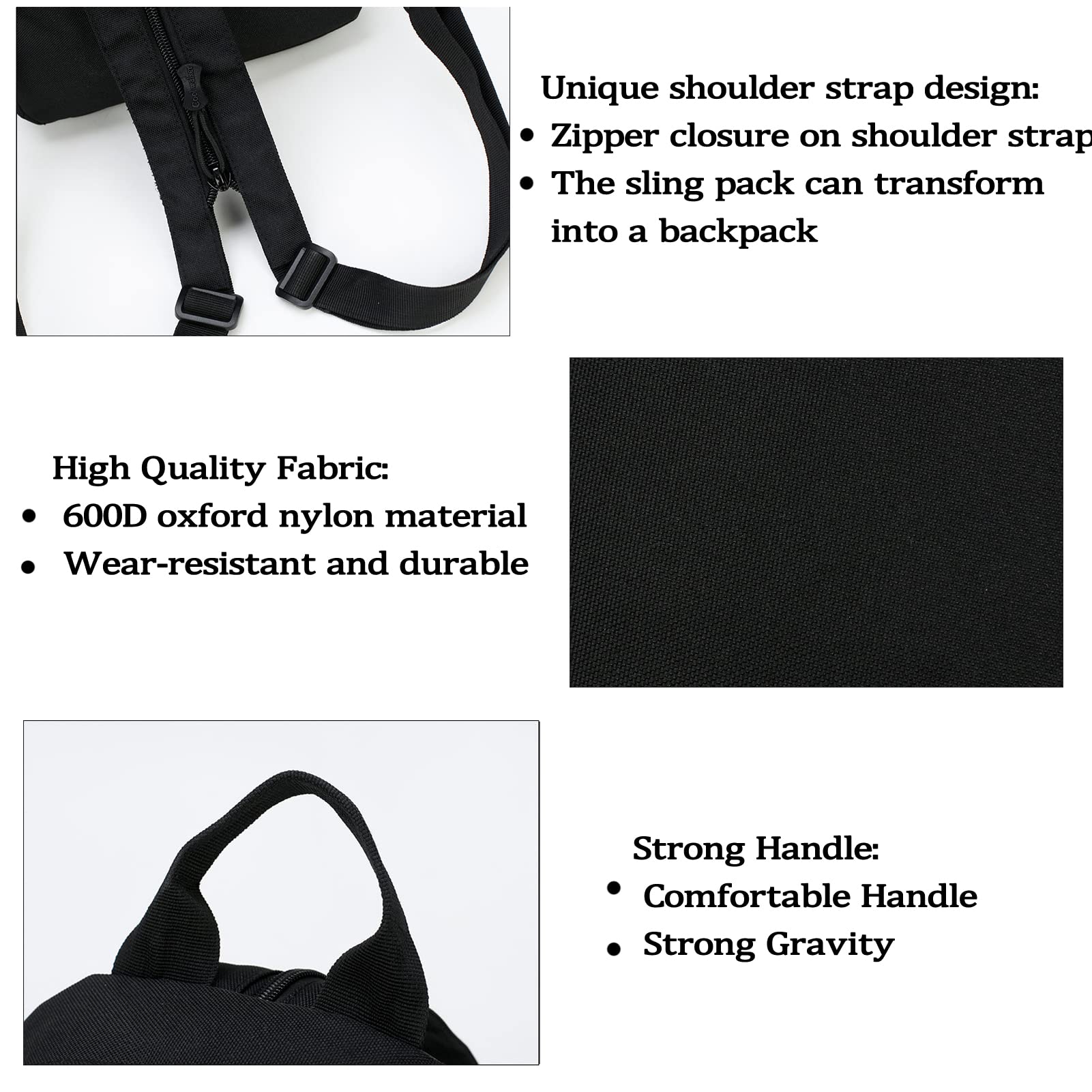 Mini Tactical Backpack, 6L Small Sling Backpacks Shoulder Bag For Running Travel Daypack with Carabiner For Men Women(Black)
