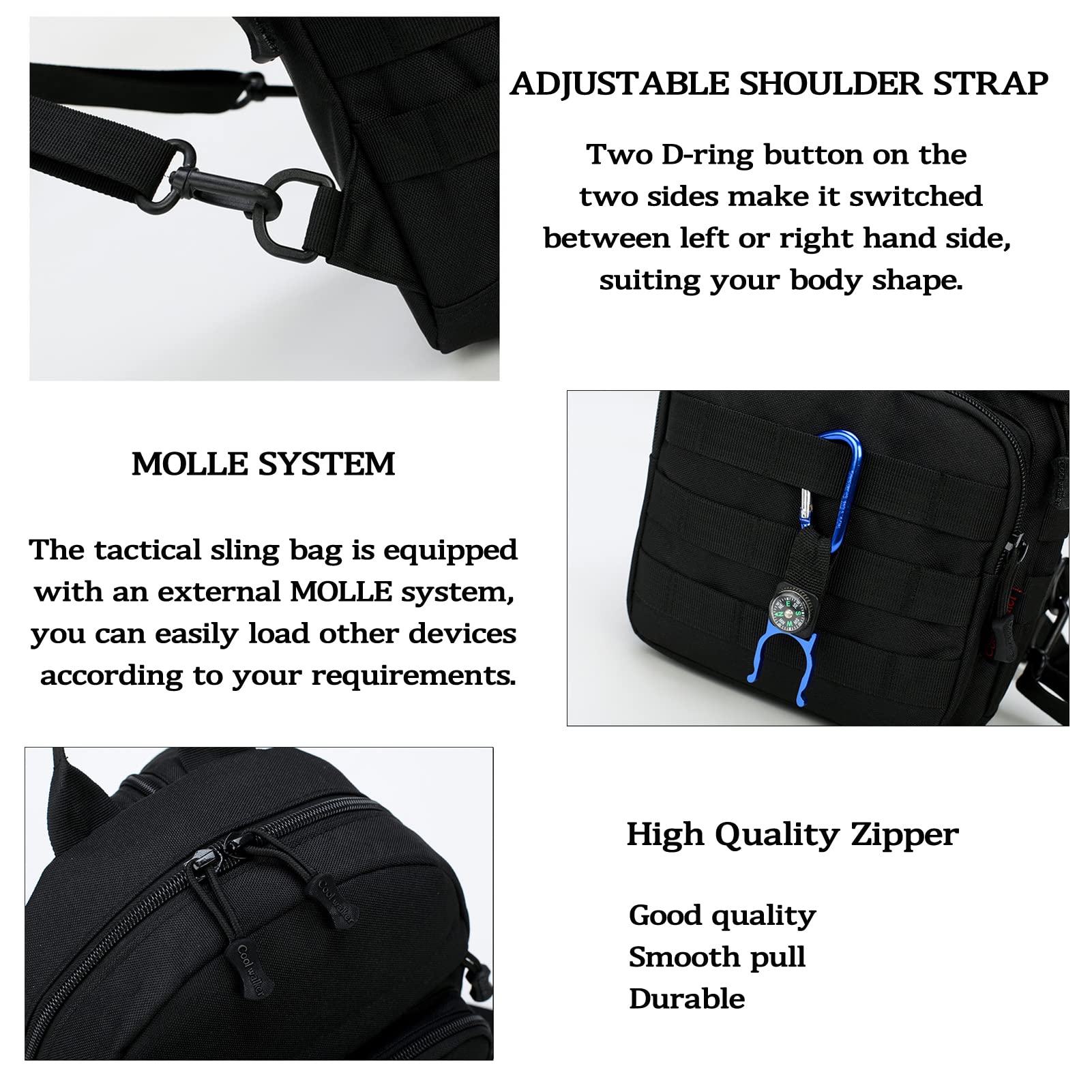 Mini Tactical Backpack, 6L Small Sling Backpacks Shoulder Bag For Running Travel Daypack with Carabiner For Men Women(Black)