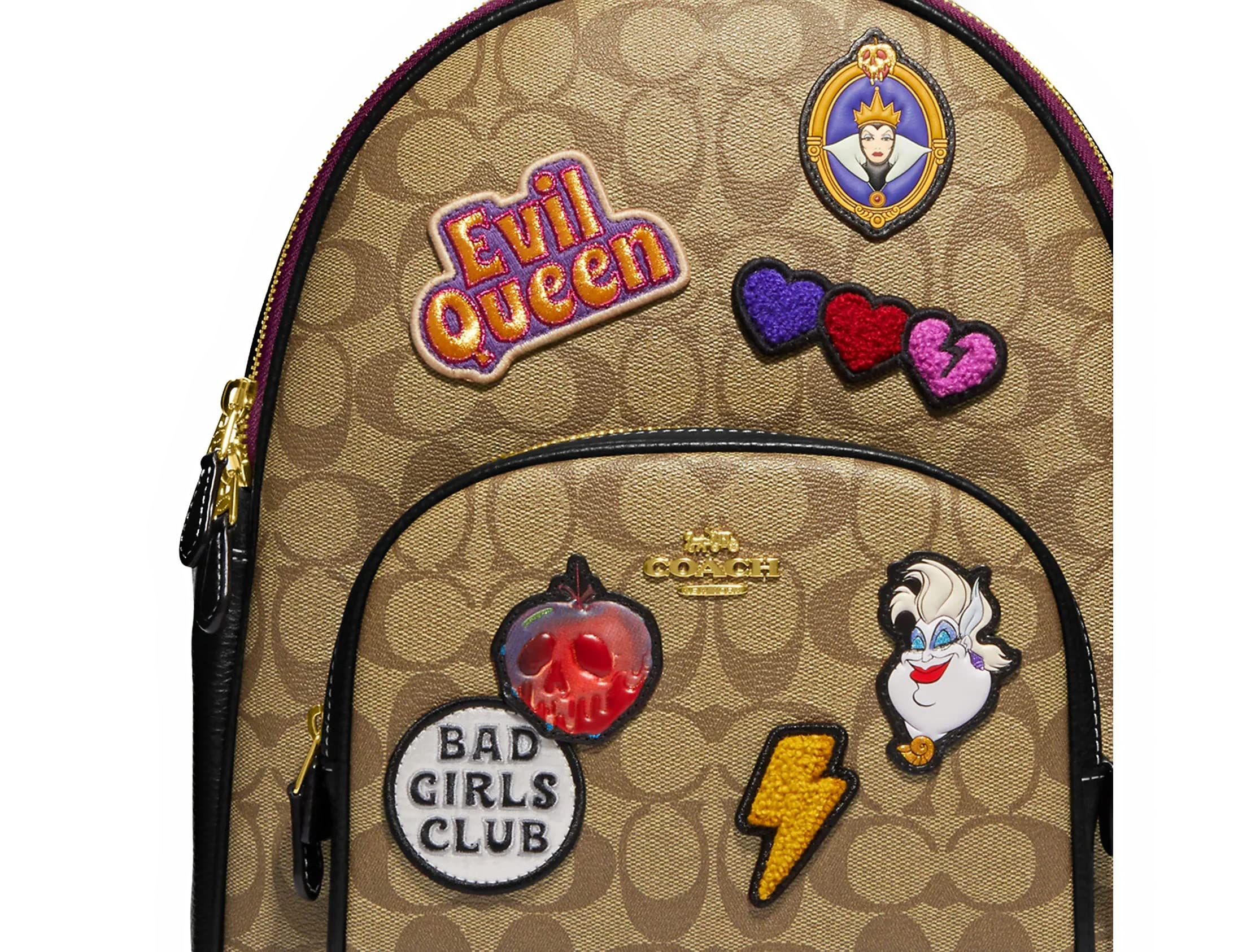 Coach Women's Court Backpack (Signature Canvas - Patches - Villains Motif - Khaki Multi)