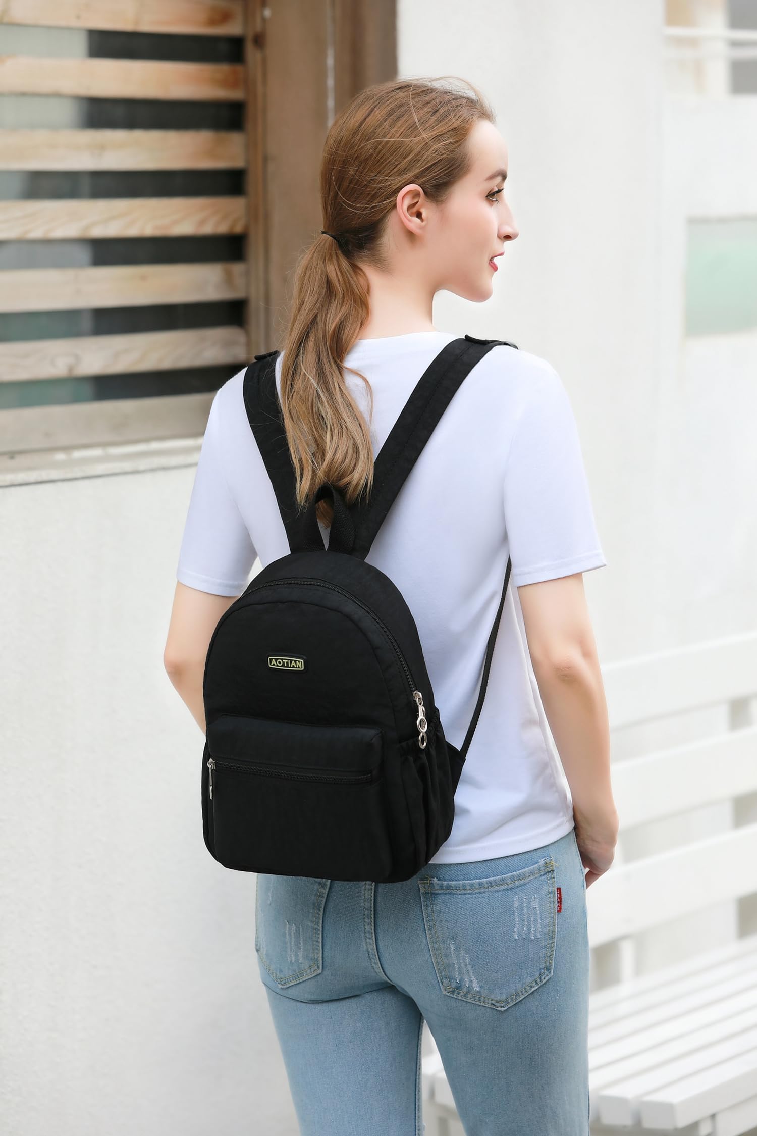 AOTIAN Lightweight Durable Travel Hiking Women and Girls Small Backpack Daypack 7 Liters Black