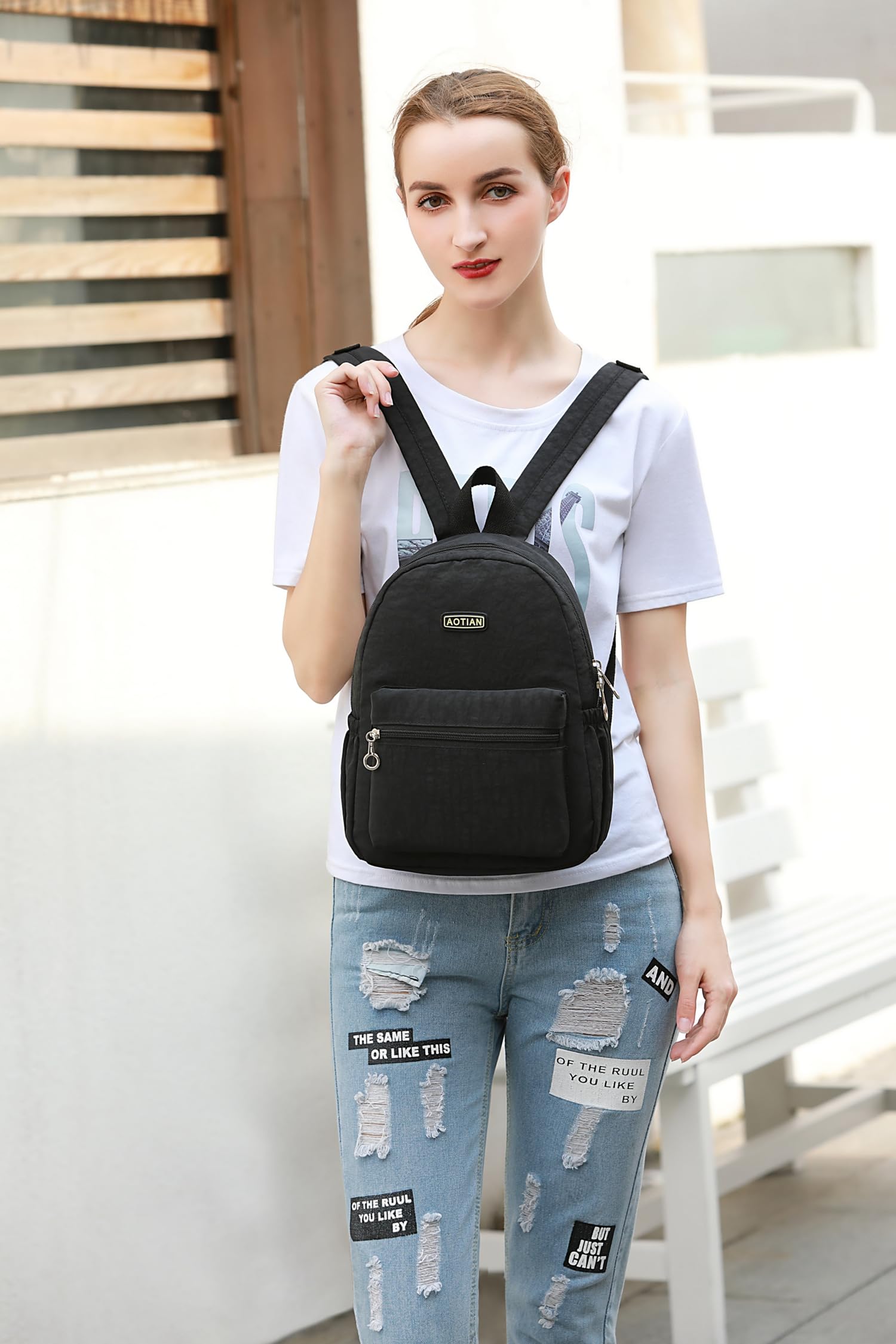 AOTIAN Lightweight Durable Travel Hiking Women and Girls Small Backpack Daypack 7 Liters Black