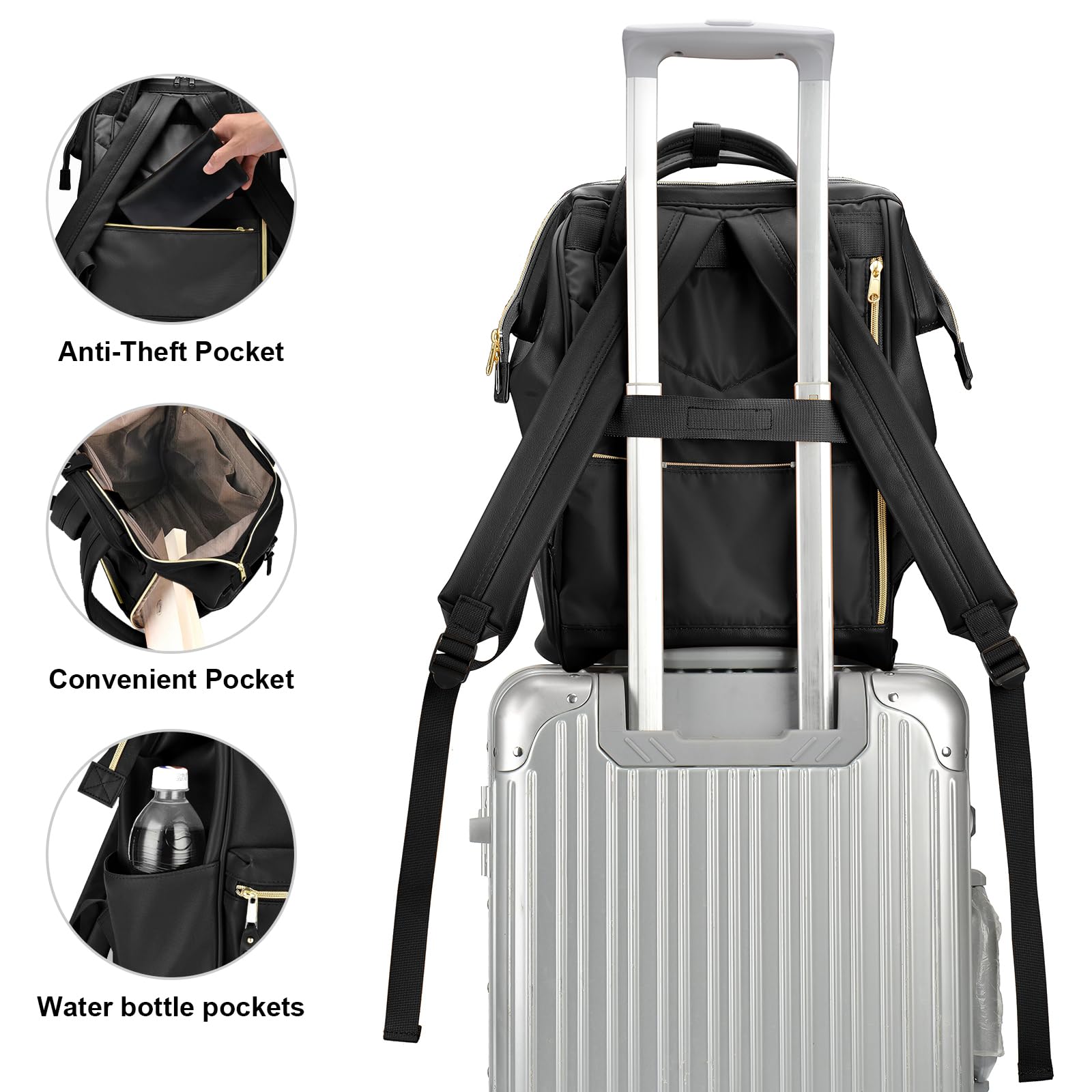 Kah&Kee Leather Backpack Diaper Bag Laptop Travel Doctor Teacher Bag For Women Man (Black II)