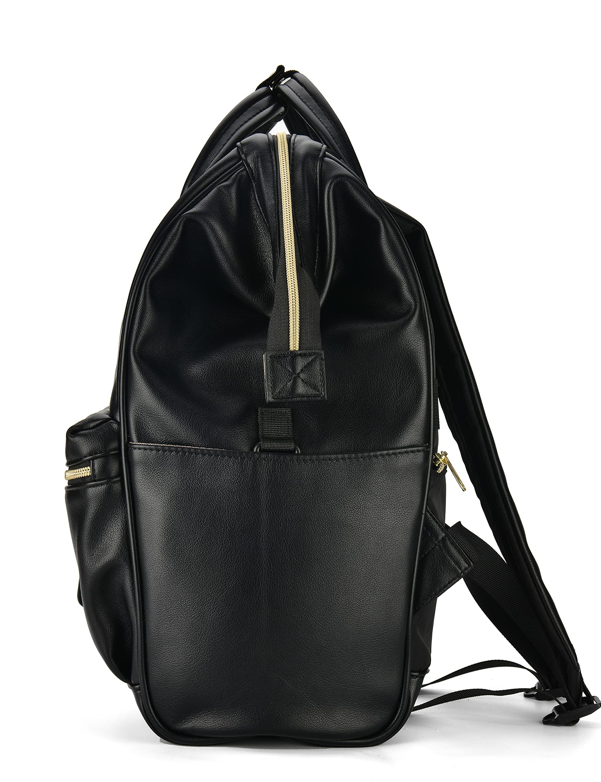 Kah&Kee Leather Backpack Diaper Bag Laptop Travel Doctor Teacher Bag For Women Man (Black II)