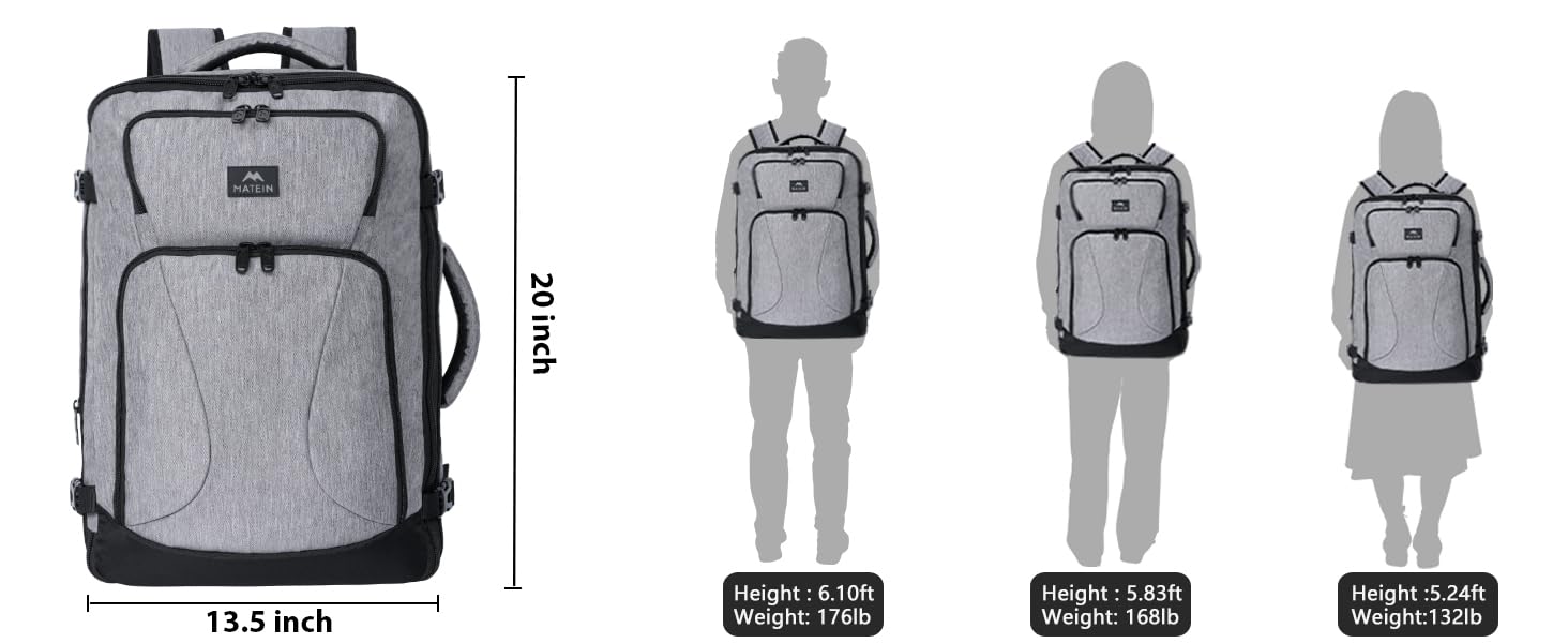 MATEIN Travel Backpack for Men, Flight Approved Carry On Backpack with Toiletry Bag Expandable Luggage Backpack Water Resistant Business Daypack Extra Large Weekender Bag 40L, Gift for Men Women, Grey