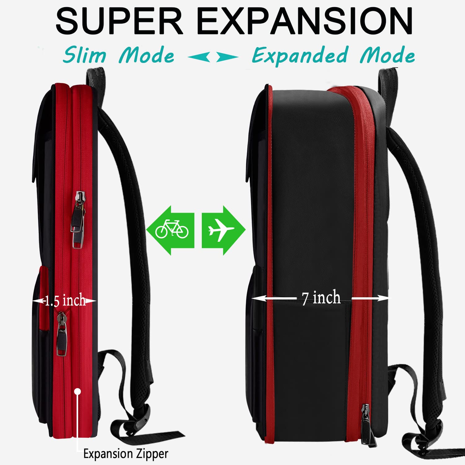 ZINZ Slim & Expandable Laptop Backpack 15.6 Inch Business Backpack with USB Port, Waterproof Anti-Theft Travel Backpack Daypack Bookbag for Men and Women -Black&Red