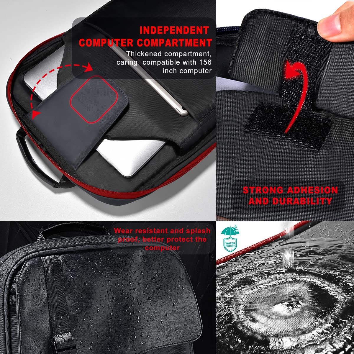 ZINZ Slim & Expandable Laptop Backpack 15.6 Inch Business Backpack with USB Port, Waterproof Anti-Theft Travel Backpack Daypack Bookbag for Men and Women -Black&Red