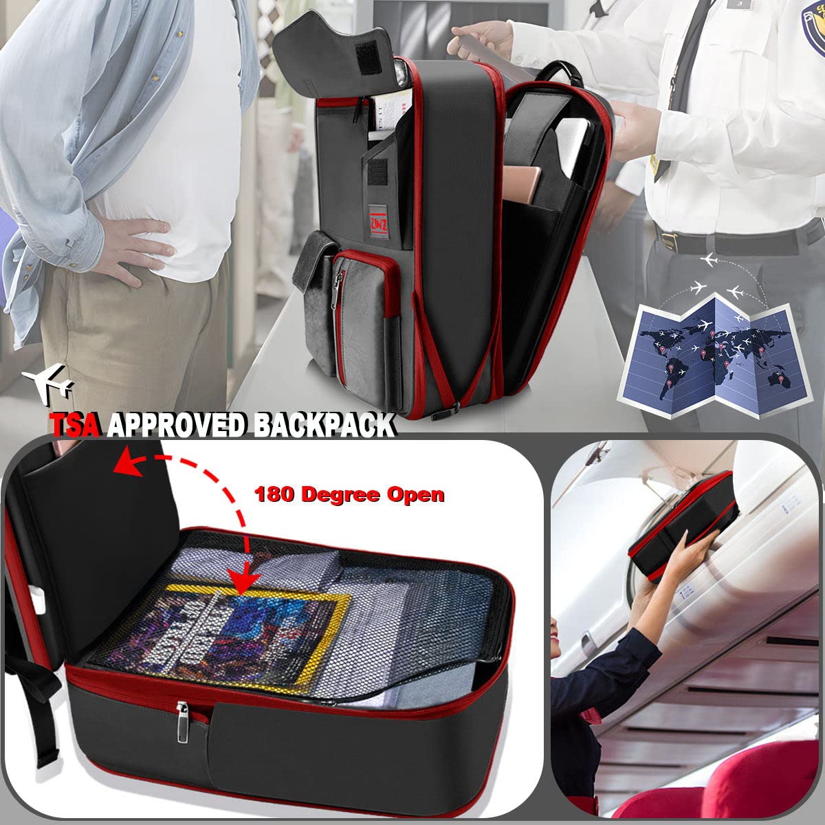 ZINZ Slim & Expandable Laptop Backpack 15.6 Inch Business Backpack with USB Port, Waterproof Anti-Theft Travel Backpack Daypack Bookbag for Men and Women -Black&Red