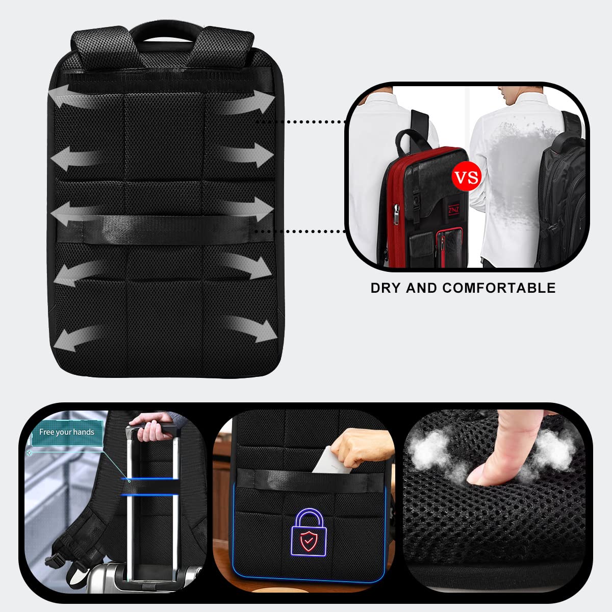 ZINZ Slim & Expandable Laptop Backpack 15.6 Inch Business Backpack with USB Port, Waterproof Anti-Theft Travel Backpack Daypack Bookbag for Men and Women -Black&Red