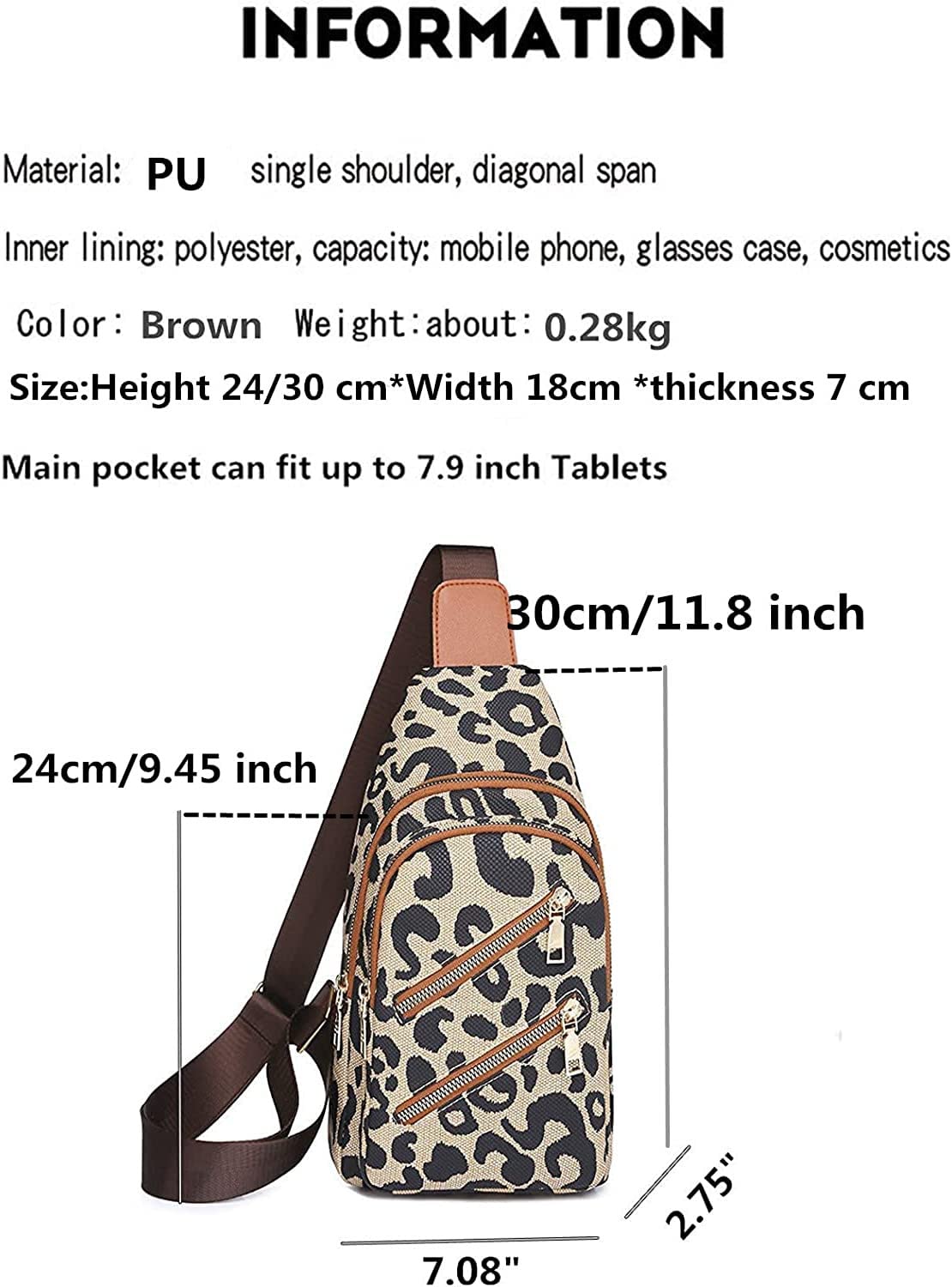 Multipurpose Leather Sling Bag, Shoulder Sling Bag, Crossbody Sling Backpack for Women, Fits 7.9 inch Tablet
