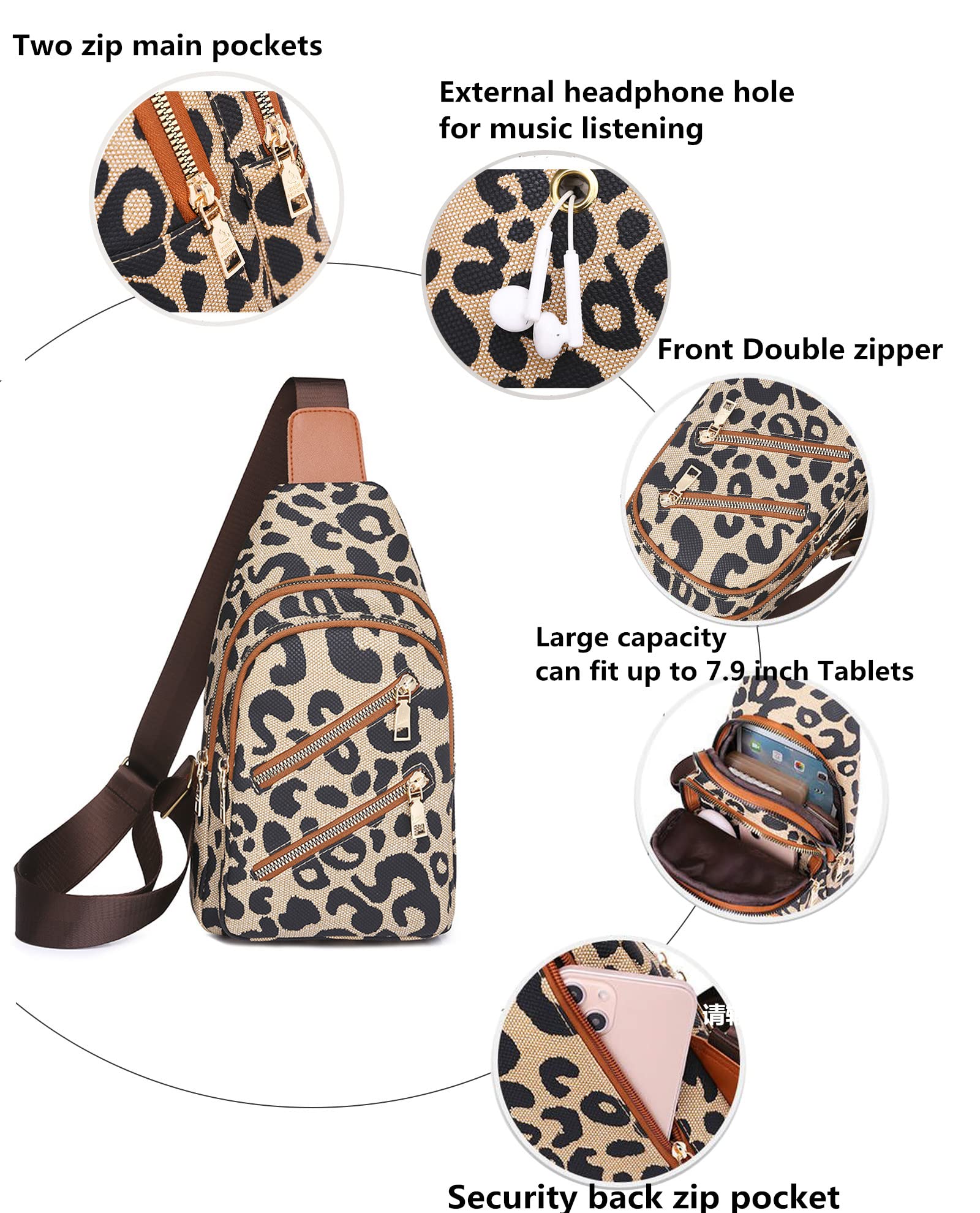Multipurpose Leather Sling Bag, Shoulder Sling Bag, Crossbody Sling Backpack for Women, Fits 7.9 inch Tablet