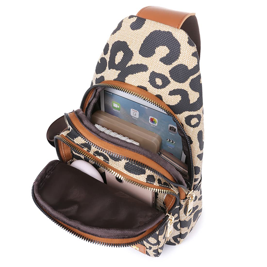 Multipurpose Leather Sling Bag, Shoulder Sling Bag, Crossbody Sling Backpack for Women, Fits 7.9 inch Tablet