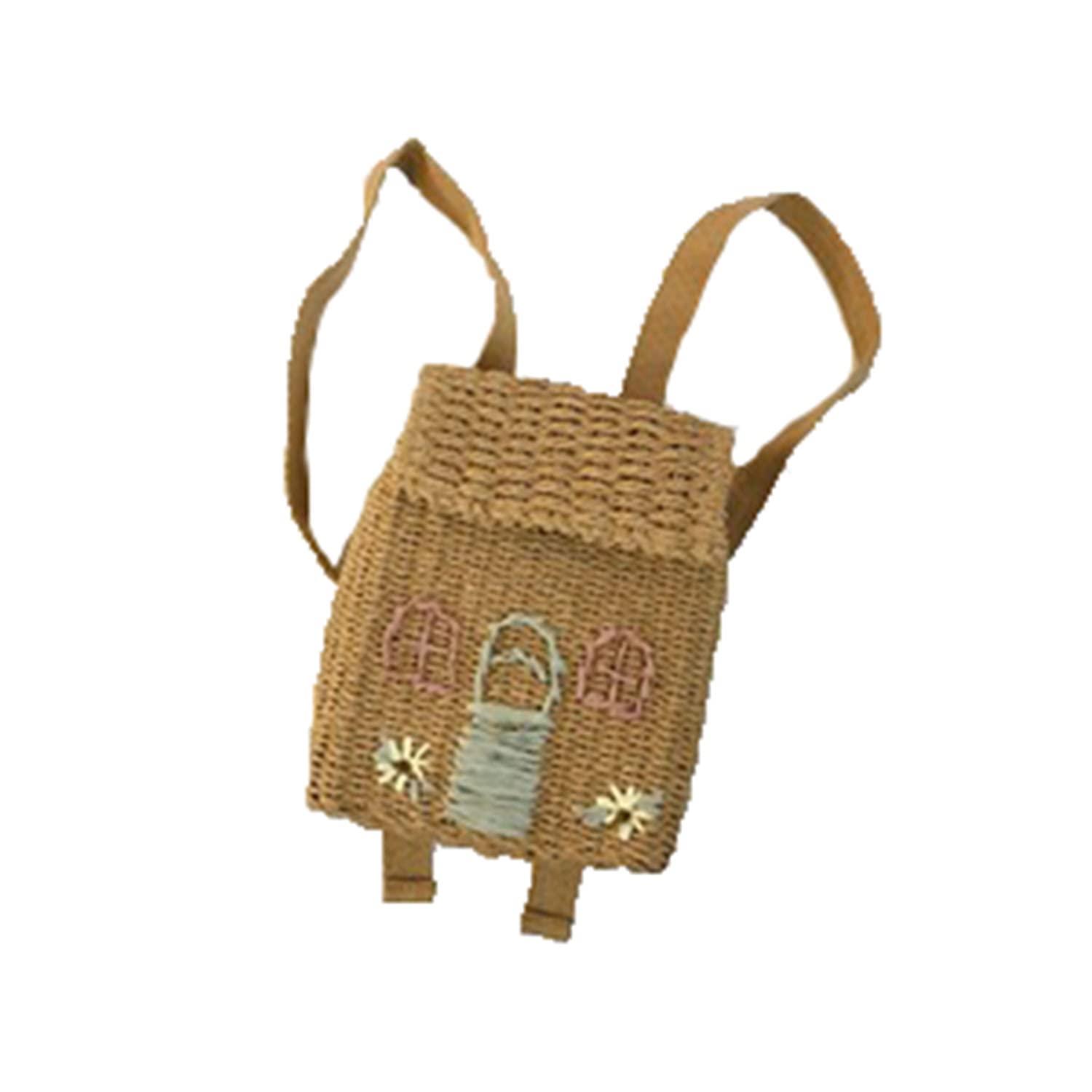 CEMDER Kids Handbag Backpack Girls Straw Woven Funny Bag Student School Cute Little House Mini Backpack