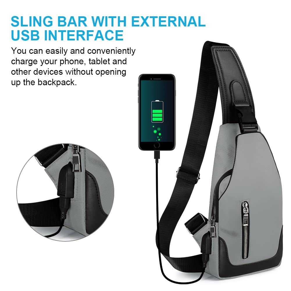 Aucuu Sling Backpack with USB Charging Port, Chest Bag Crossbody Daypack Shoulder Bag for Men, Hiking, Cycling, Travel - Black