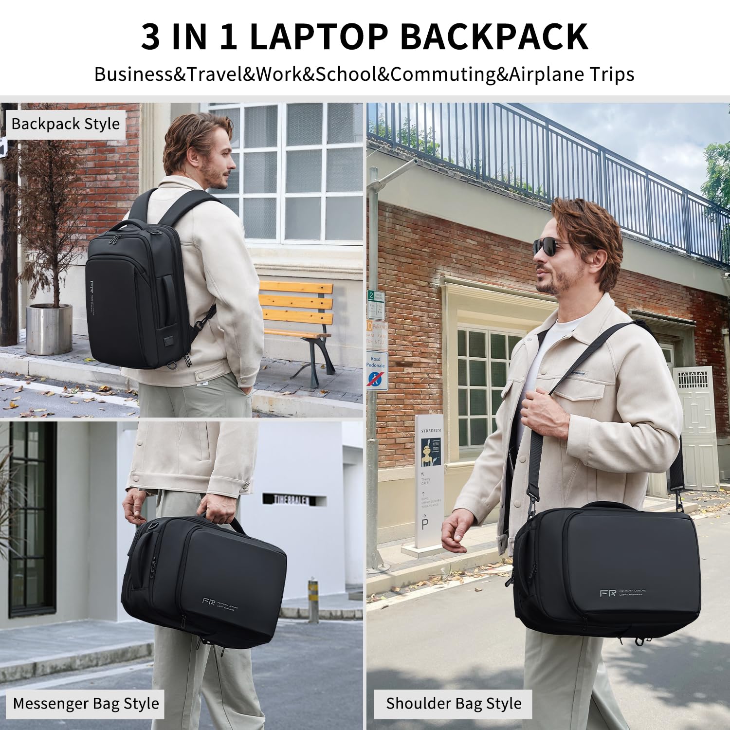 FENRUIEN Expandable Travel Backpack 15.6 Inch with USB Laptop Backpack Anti Theft Waterproof Business Smart Backpack, Multipurpose Large Capacity Daypack College School Bookbag for Men, Black