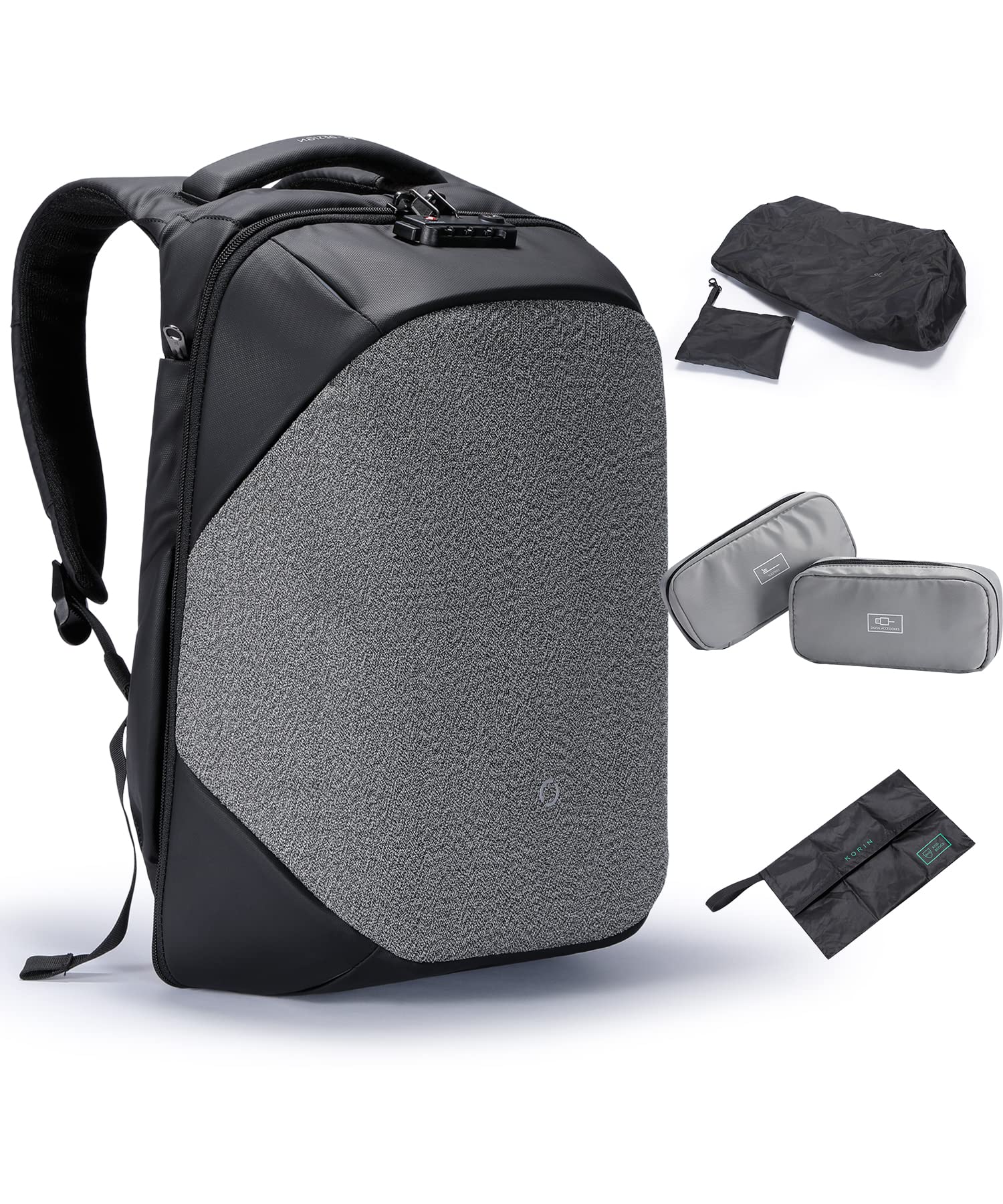 KORIN Laptop Bag For Men Women - Laptop Backpack 15.6" Travel Backpack With USB Charging Port, Original Design Flippack Anti-Theft Shool Backpack For Traveling, Hiking, Commuting, Black
