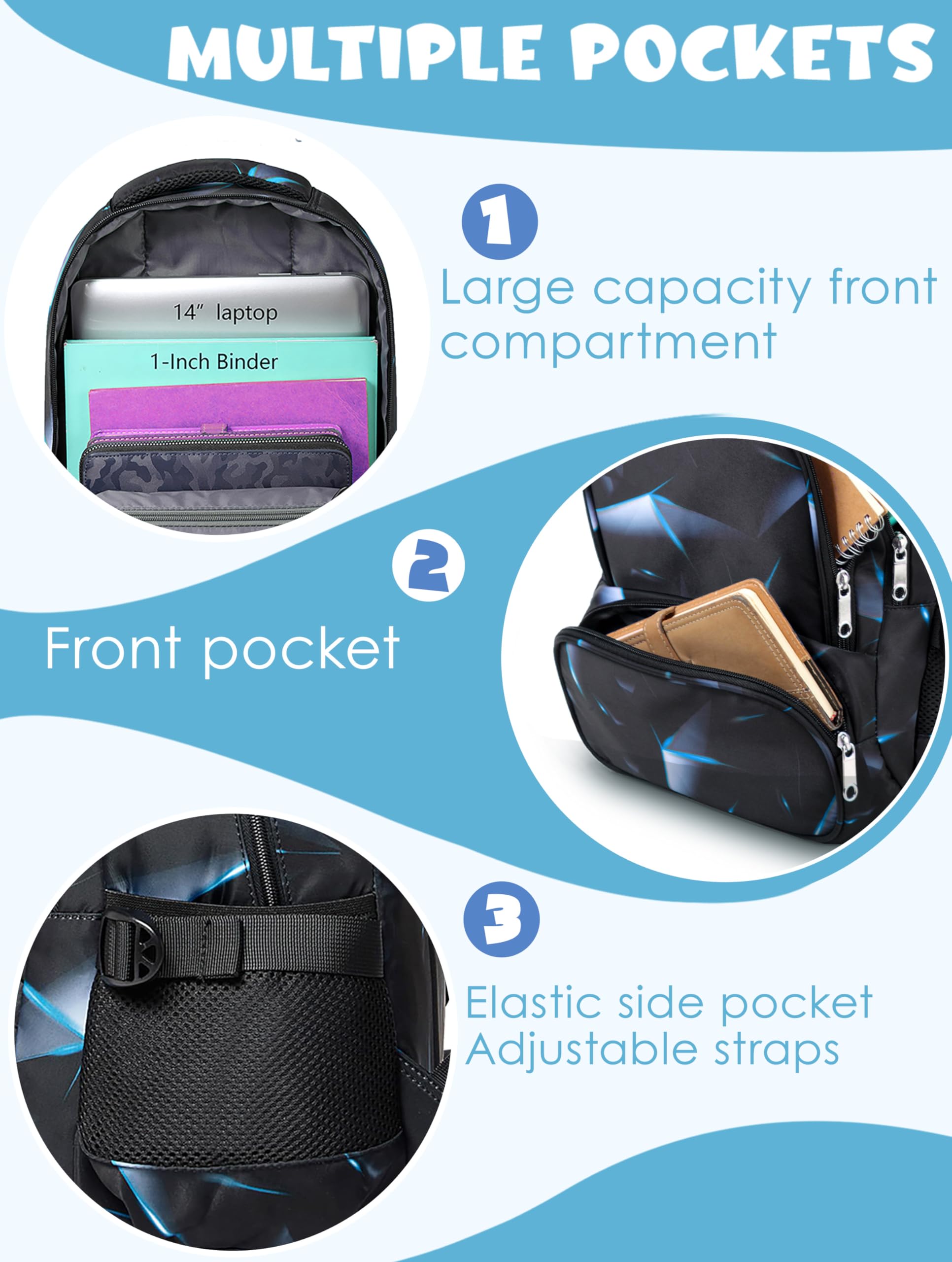 BLUEFAIRY Boys Backpack Elementary Kids School Bags Middle School Primary School Bookbags Lightweight Sturdy Durable Gift with Plenty of Pockets Age 5-9(Black&Blue