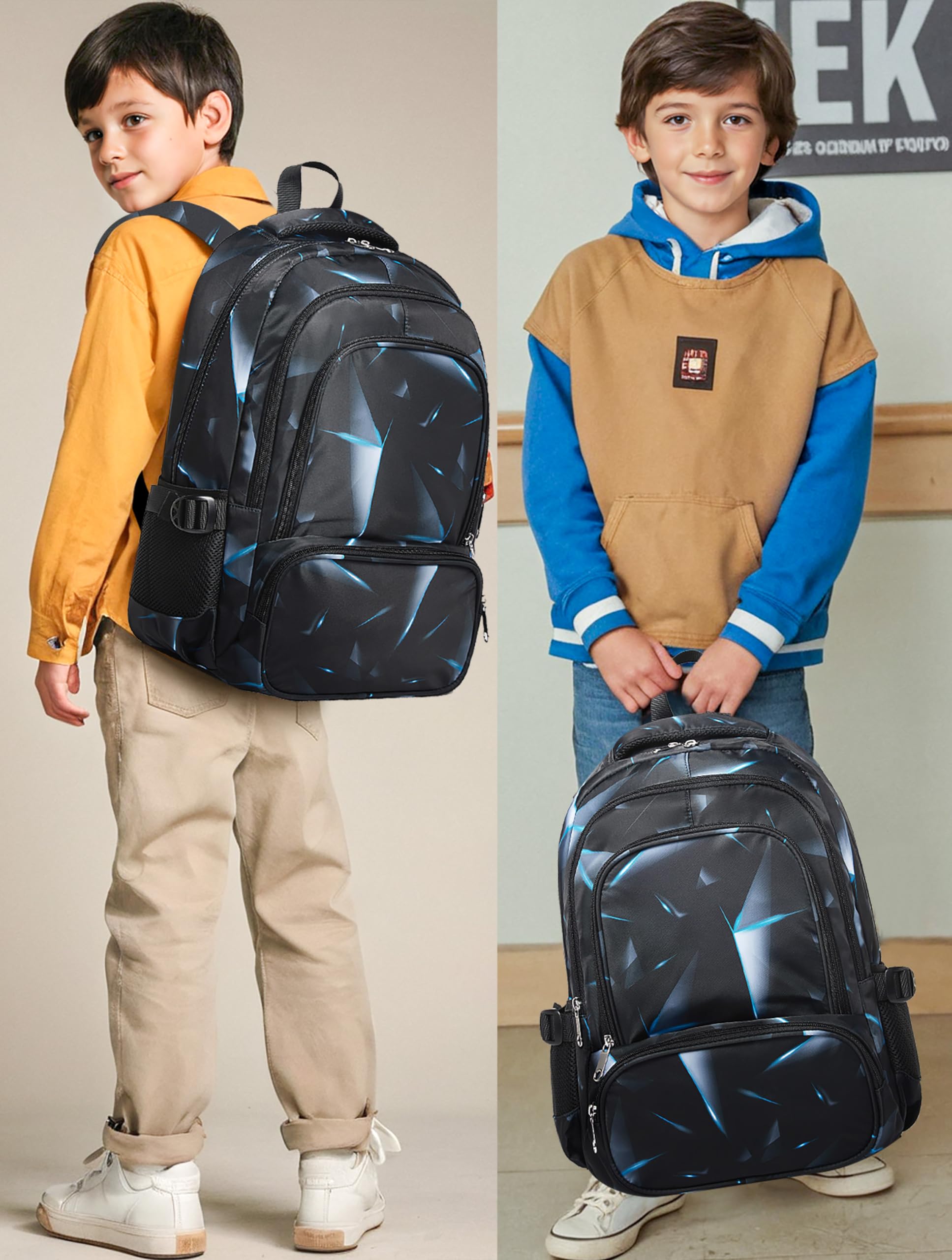 BLUEFAIRY Boys Backpack Elementary Kids School Bags Middle School Primary School Bookbags Lightweight Sturdy Durable Gift with Plenty of Pockets Age 5-9(Black&Blue